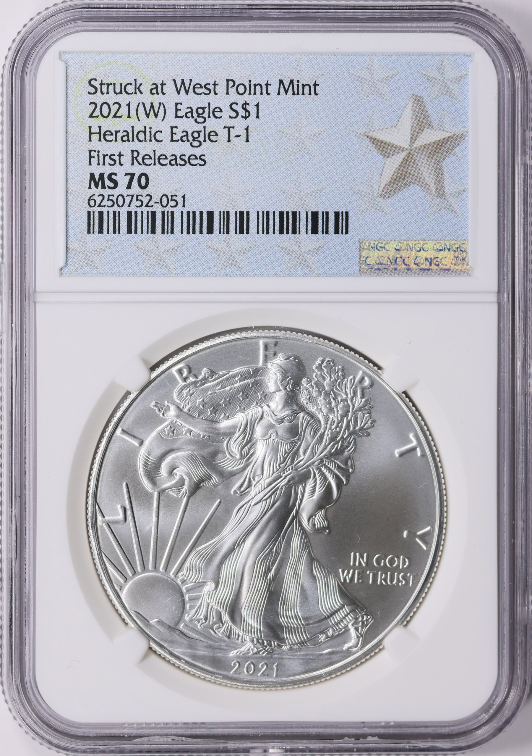 2021-(W) $1 Silver Eagle Type 1 Struck at West Point First Releases NGC MS-70 (West Point Star ...