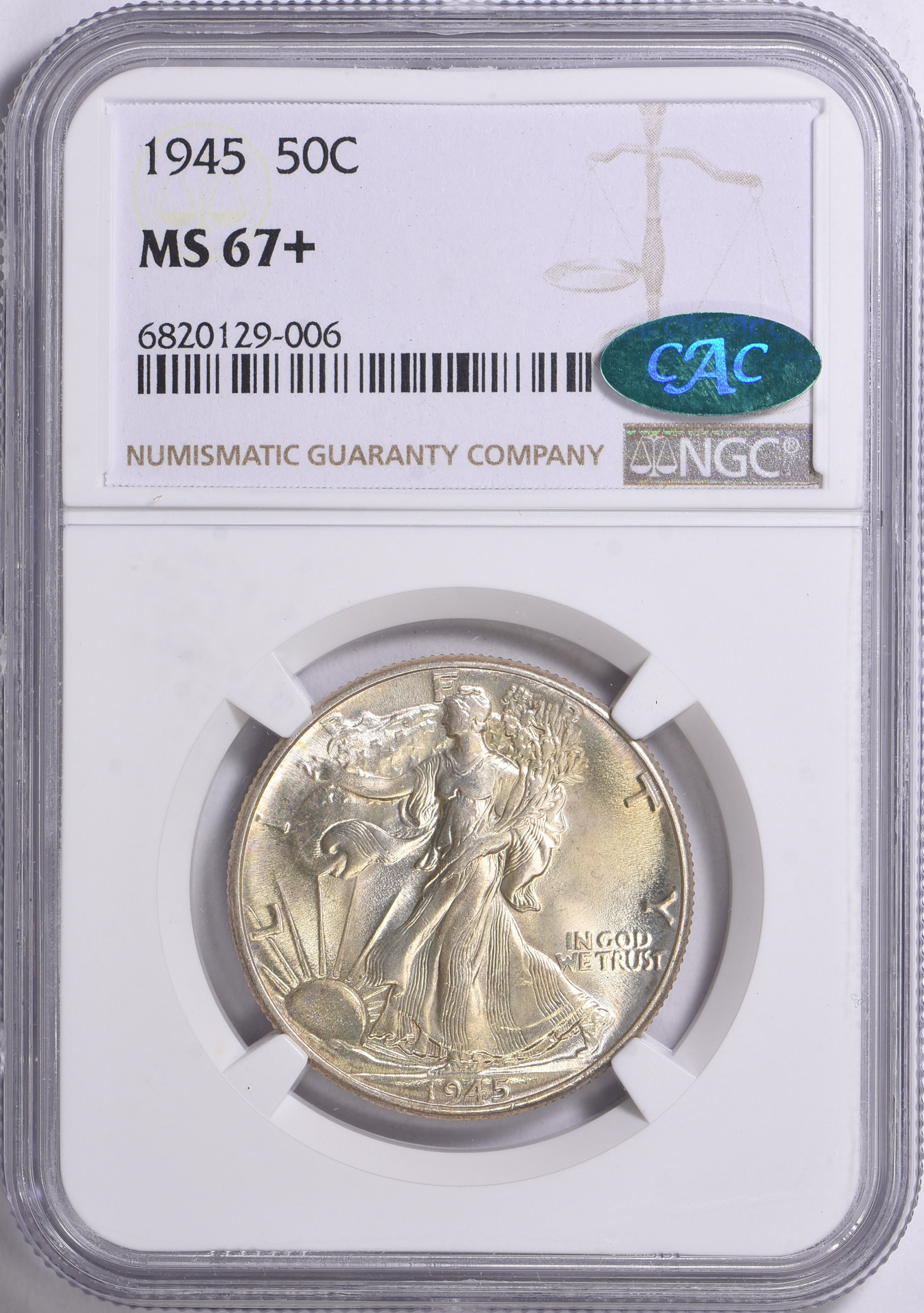 1945 Walking Liberty Half Dollar NGC MS-67+ (CAC Green) (Item 1779874) | GreatCollections Coin ...