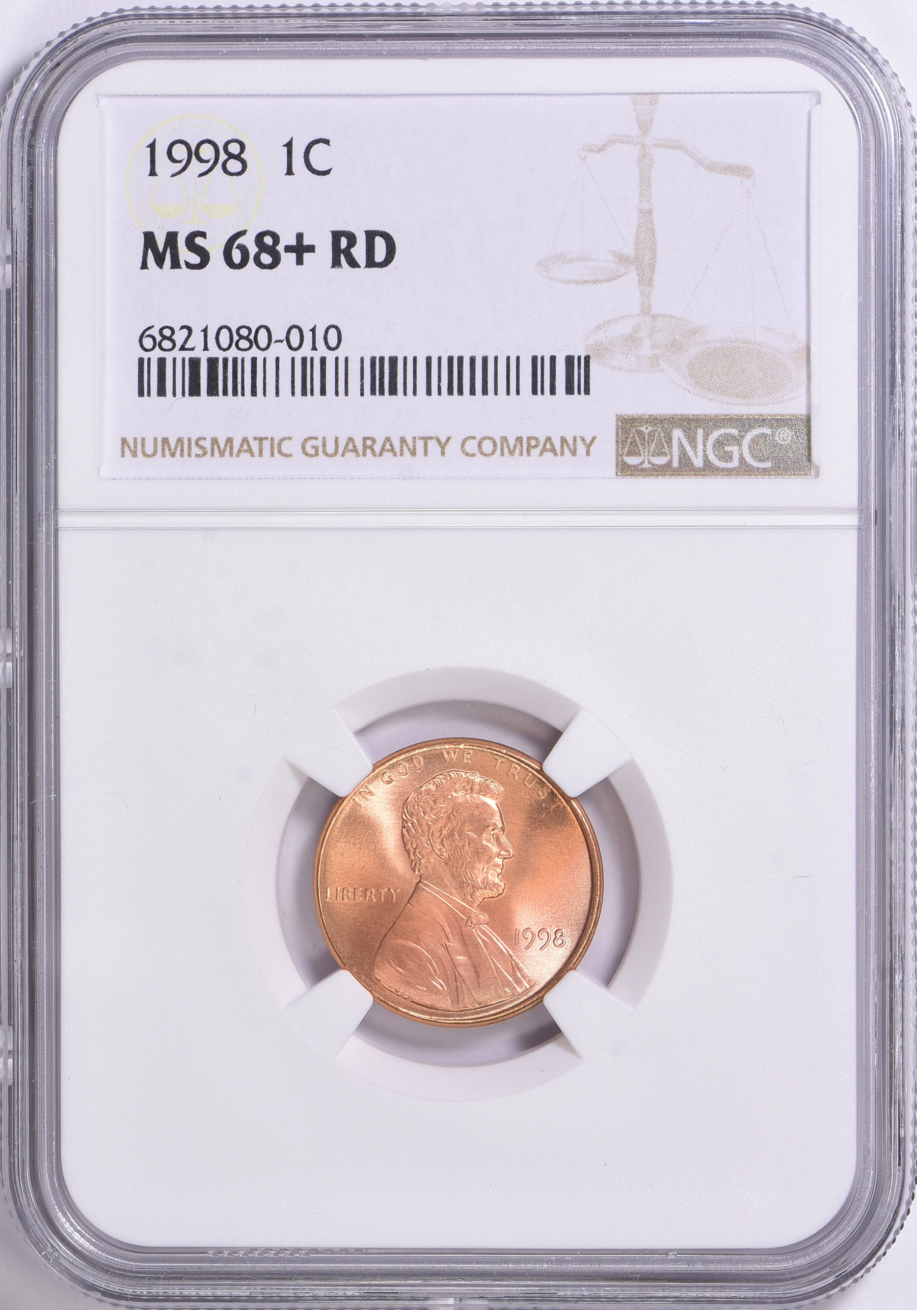 1998 Lincoln Cent NGC MS-68+ RD (Item 1779898) | GreatCollections Coin ...