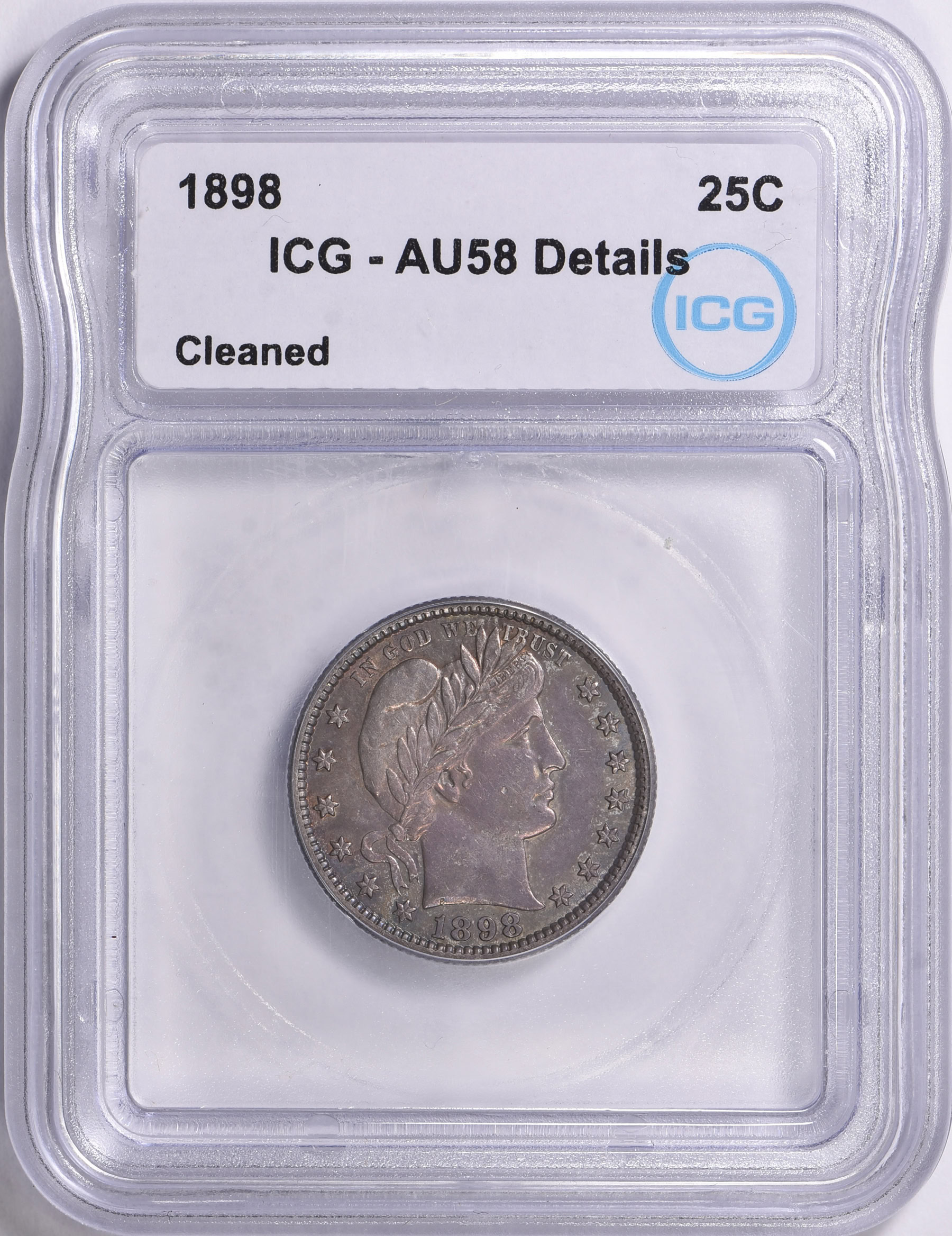 1898 Barber Quarter ICG AU-58 Details (Item 1779920) | GreatCollections Coin Auctions
