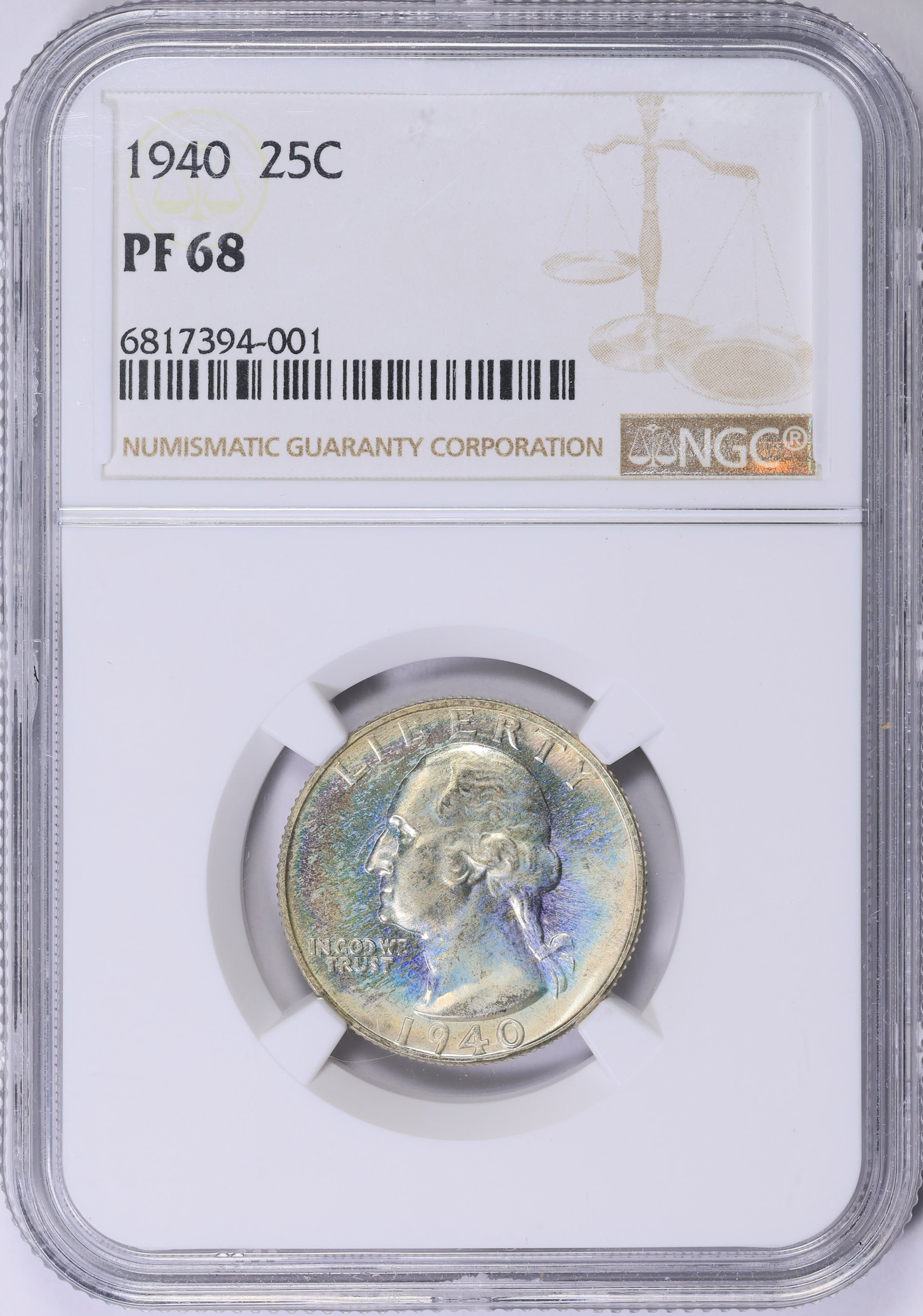 1940 Washington Quarter NGC Proof-68 (Toned) (Item 1780046) | GreatCollections Coin Auctions