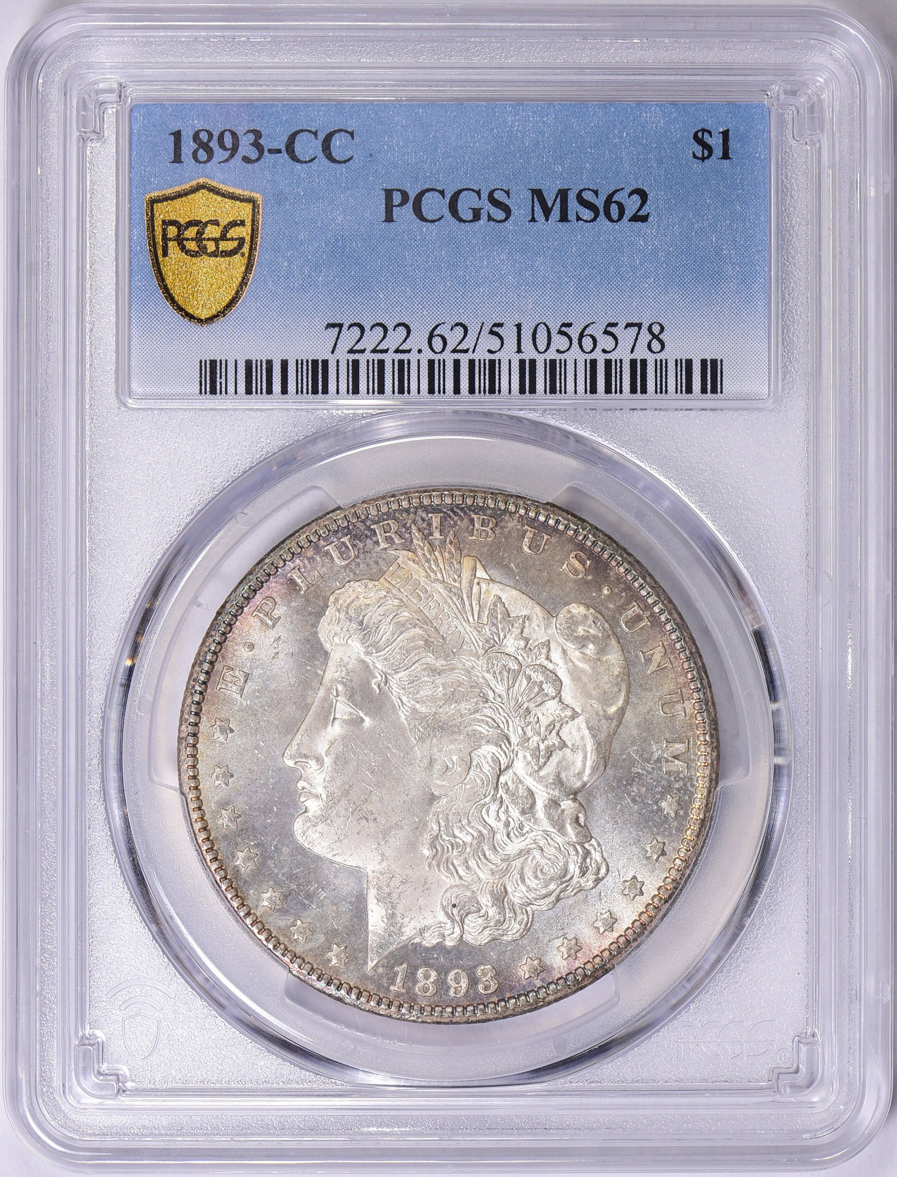 1893-CC Morgan Silver Dollar PCGS MS-62 (Toned) (Item 1780093) | GreatCollections Coin Auctions