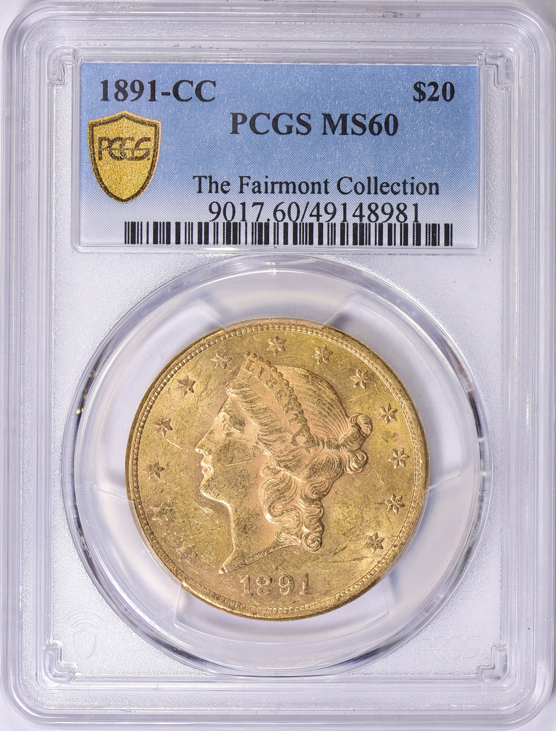 1891-CC Liberty Gold Double Eagle PCGS MS-60 (The Fairmont Collection) (Item 1780095 ...