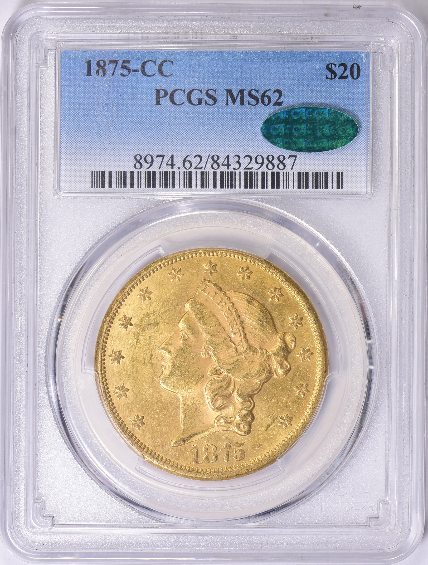 1875-CC Liberty Gold Double Eagle PCGS MS-62 (CAC Green) (Item 1780096) | GreatCollections Coin ...
