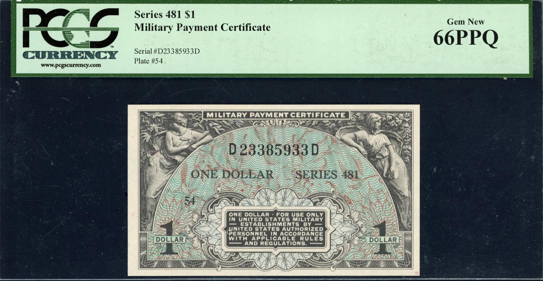 Series 481 $1 Military Payment Certificate Note Third Printing PCGS ...