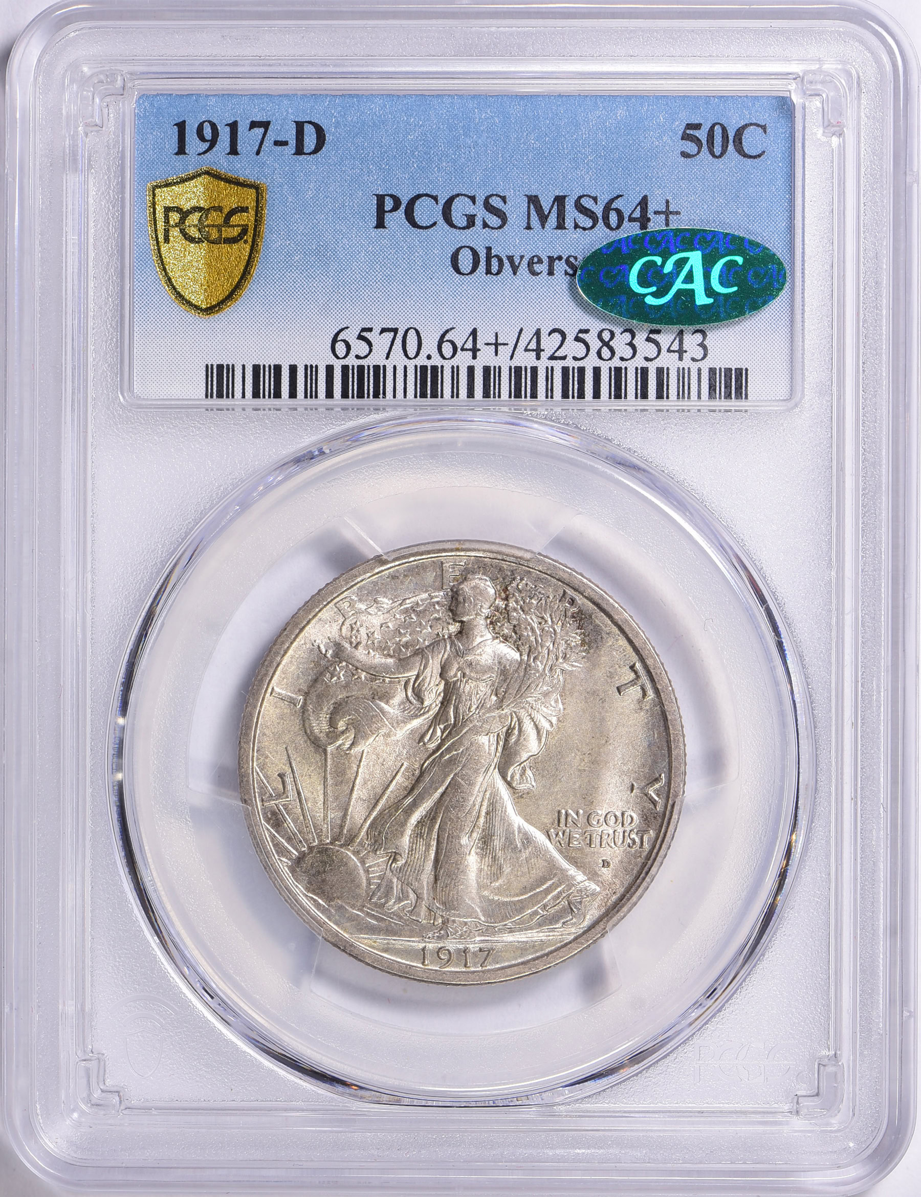 1917-D Walking Liberty Half Dollar Obverse Mintmark PCGS MS-64+ (CAC Green) (Item 1780132 ...
