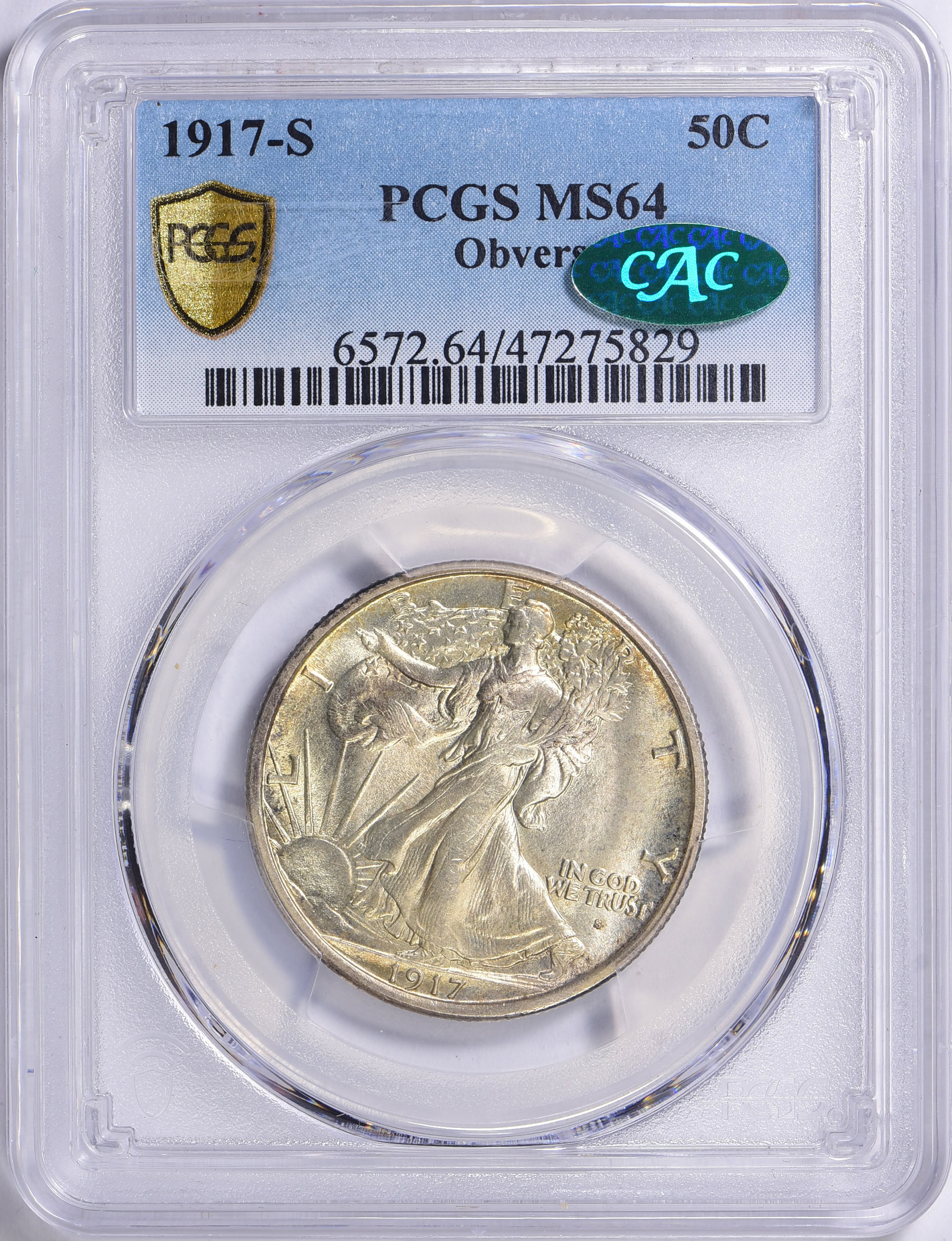 1917-S Walking Liberty Half Dollar Obverse Mintmark PCGS MS-64 (CAC Green) (Item 1780145 ...