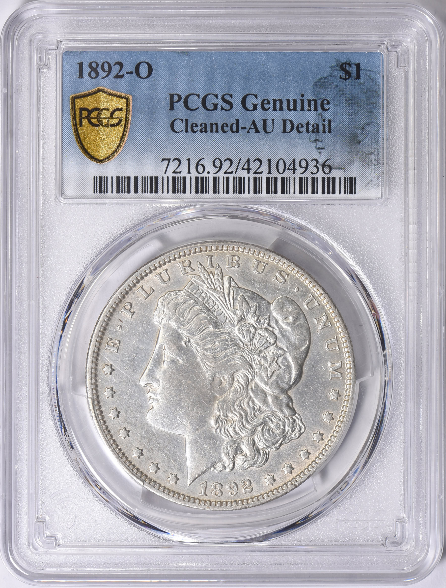 1892-O Morgan Silver Dollar PCGS Genuine AU Details (Morgan Silhouette Label) (Item 1780150 ...
