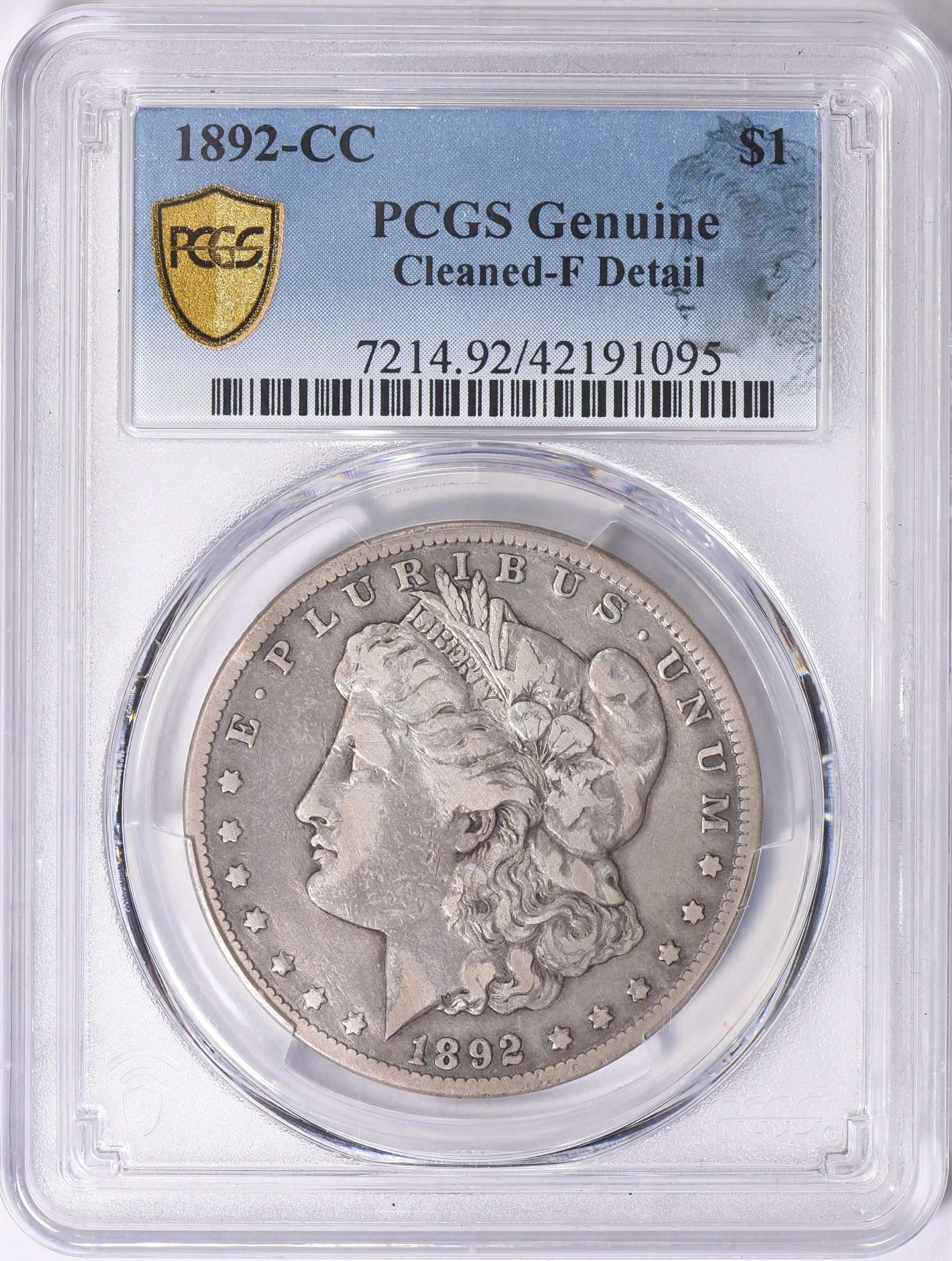 1892-CC Morgan Silver Dollar PCGS Genuine Fine Details (Morgan Silhouette Label) (Item 1780152 ...