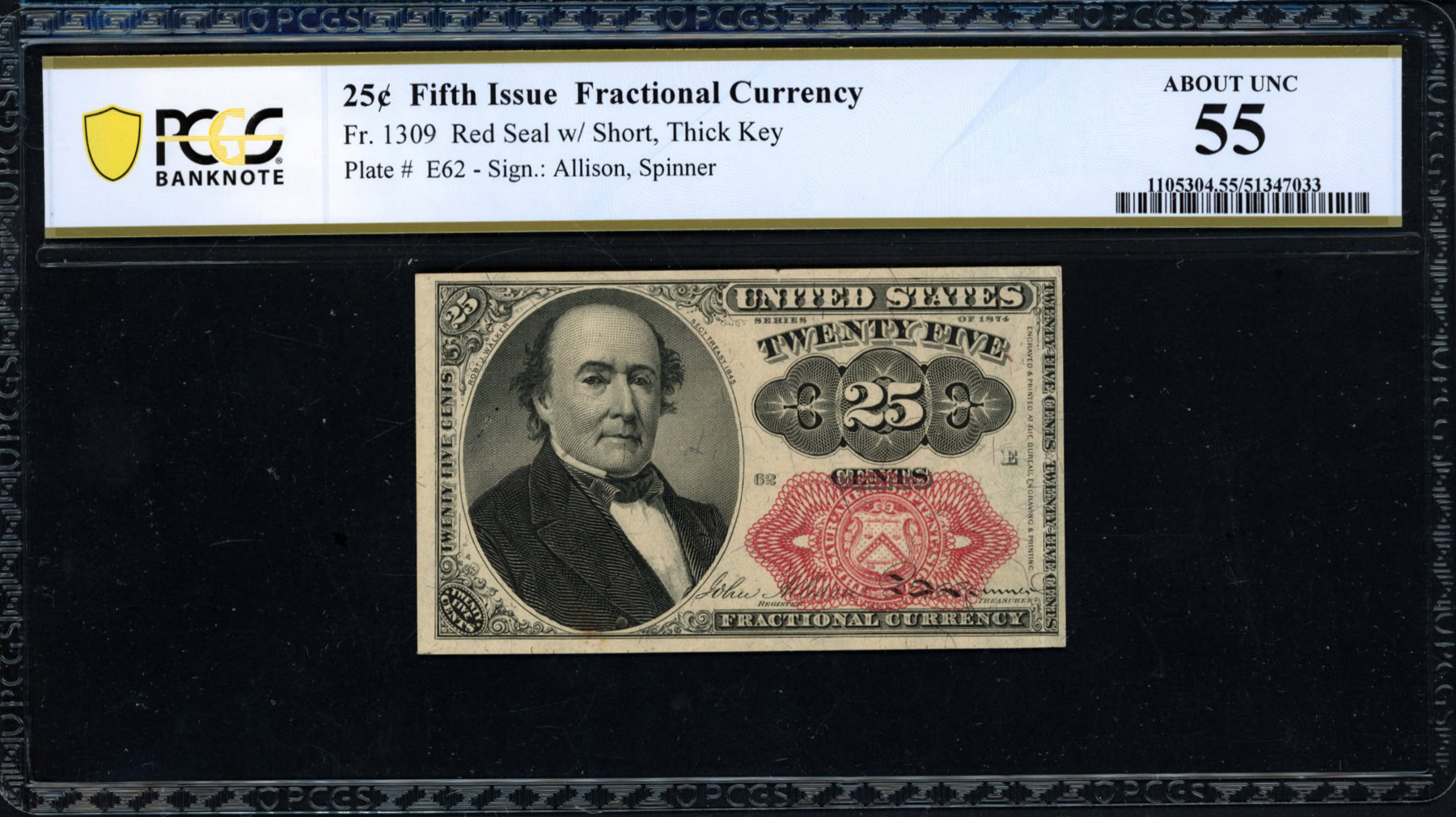 Fr. 1309 Fifth Issue 25 Cents Fractional Currency Note Allison ...