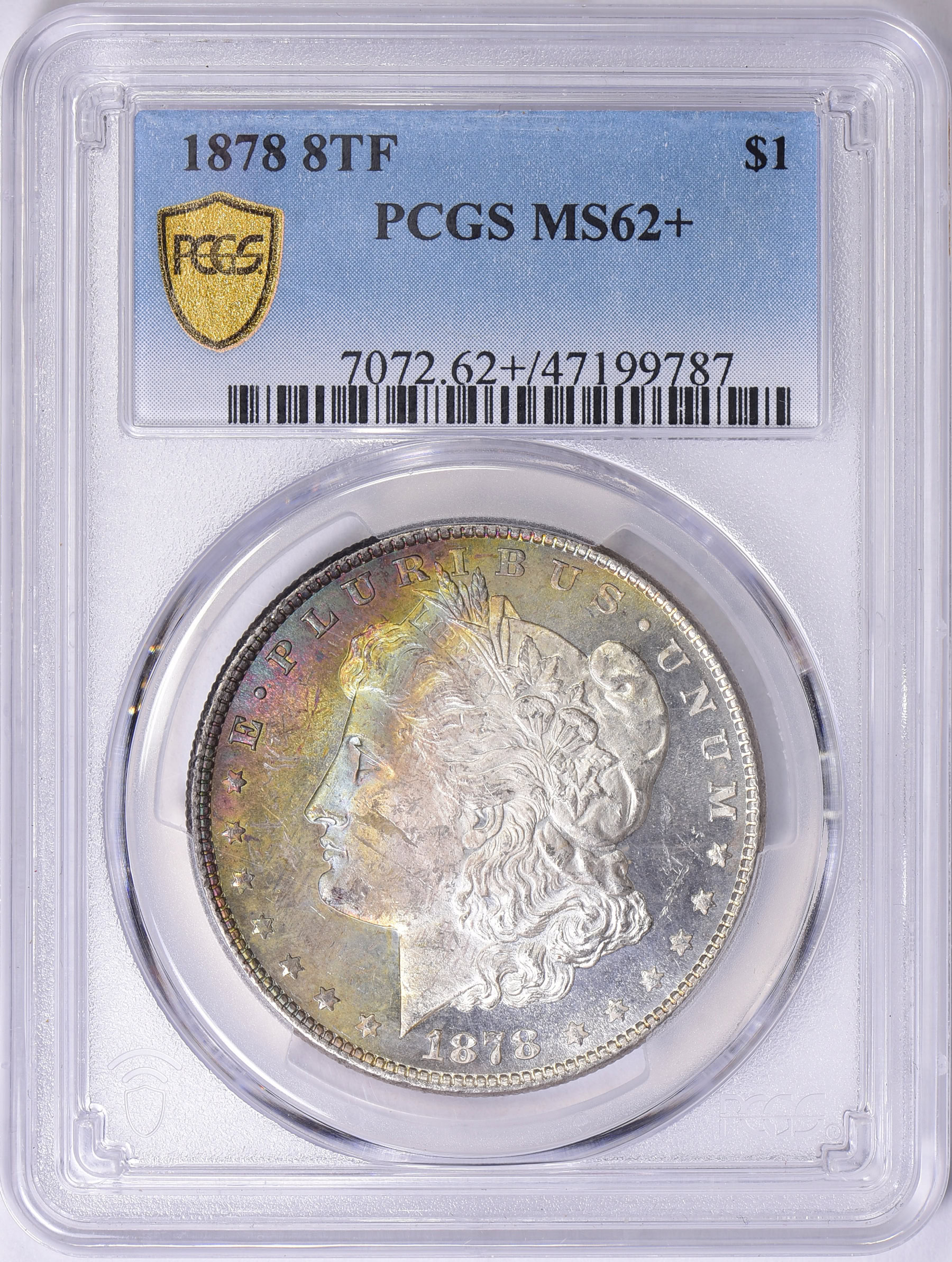 1878 Morgan Silver Dollar 8 Tailfeathers PCGS MS-62+ (Toned) (Item ...