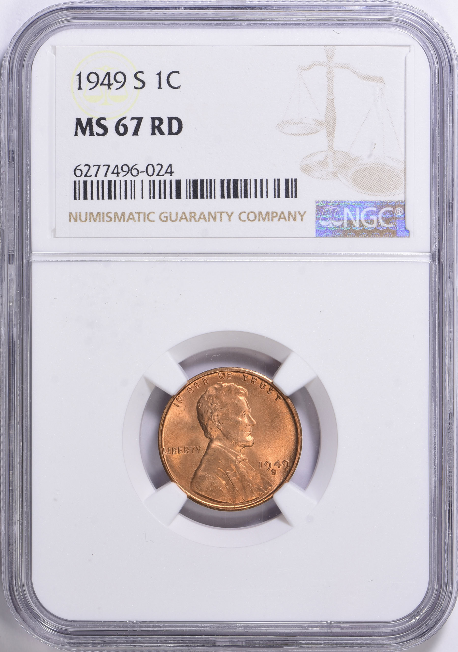 1949-S Lincoln Cent NGC MS-67 RD (Item 1780234) | GreatCollections Coin Auctions