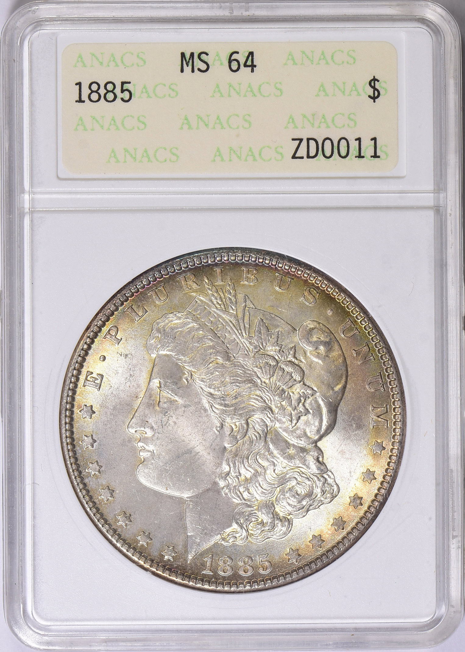 1885 Morgan Silver Dollar ANACS MS-64 OH (Toned) (Item 1780241) | GreatCollections Coin Auctions