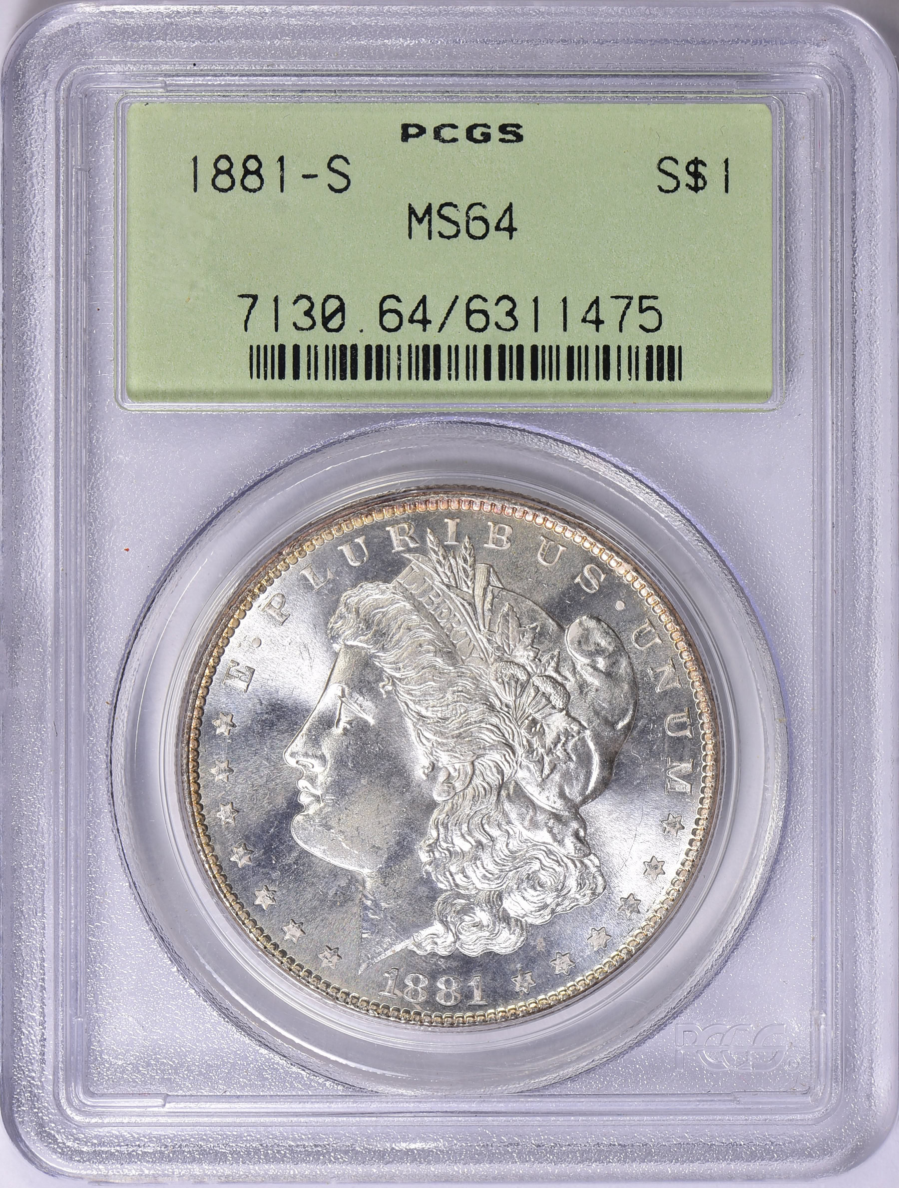 1881-S Morgan Silver Dollar PCGS MS-64 OGH (Item 1780247) | GreatCollections Coin Auctions