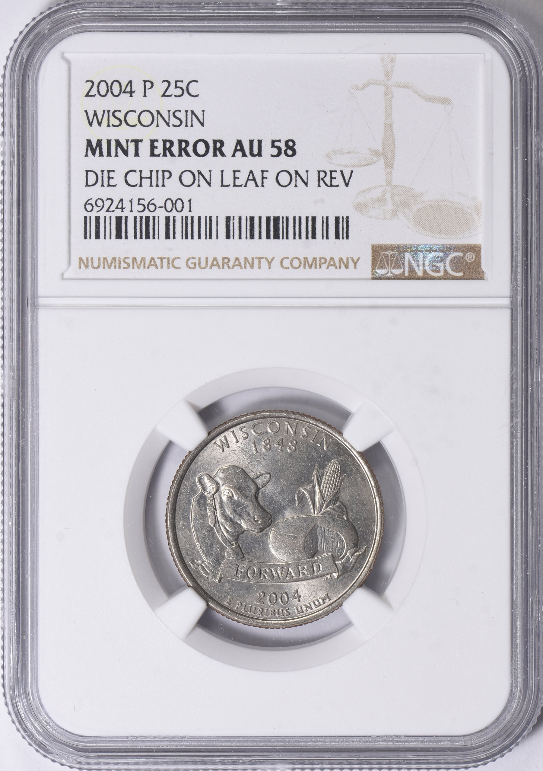 Mint Error 2004-P State Quarter Wisconsin Die Chip on Leaf on Reverse ...