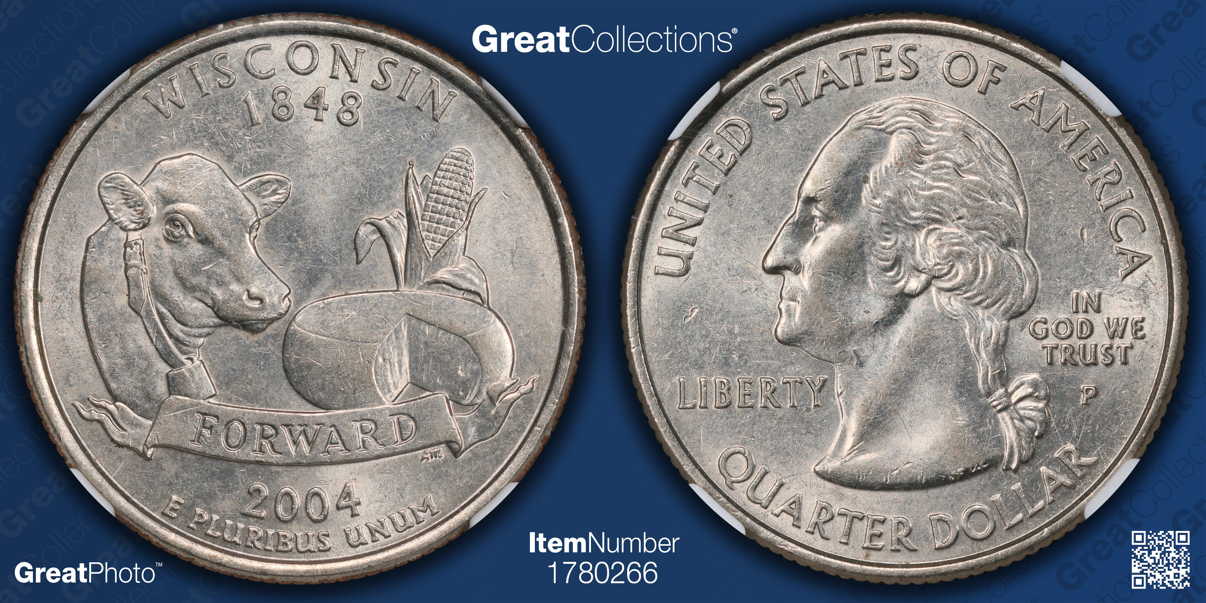Mint Error 2004-P State Quarter Wisconsin Die Chip on Leaf on Reverse ...