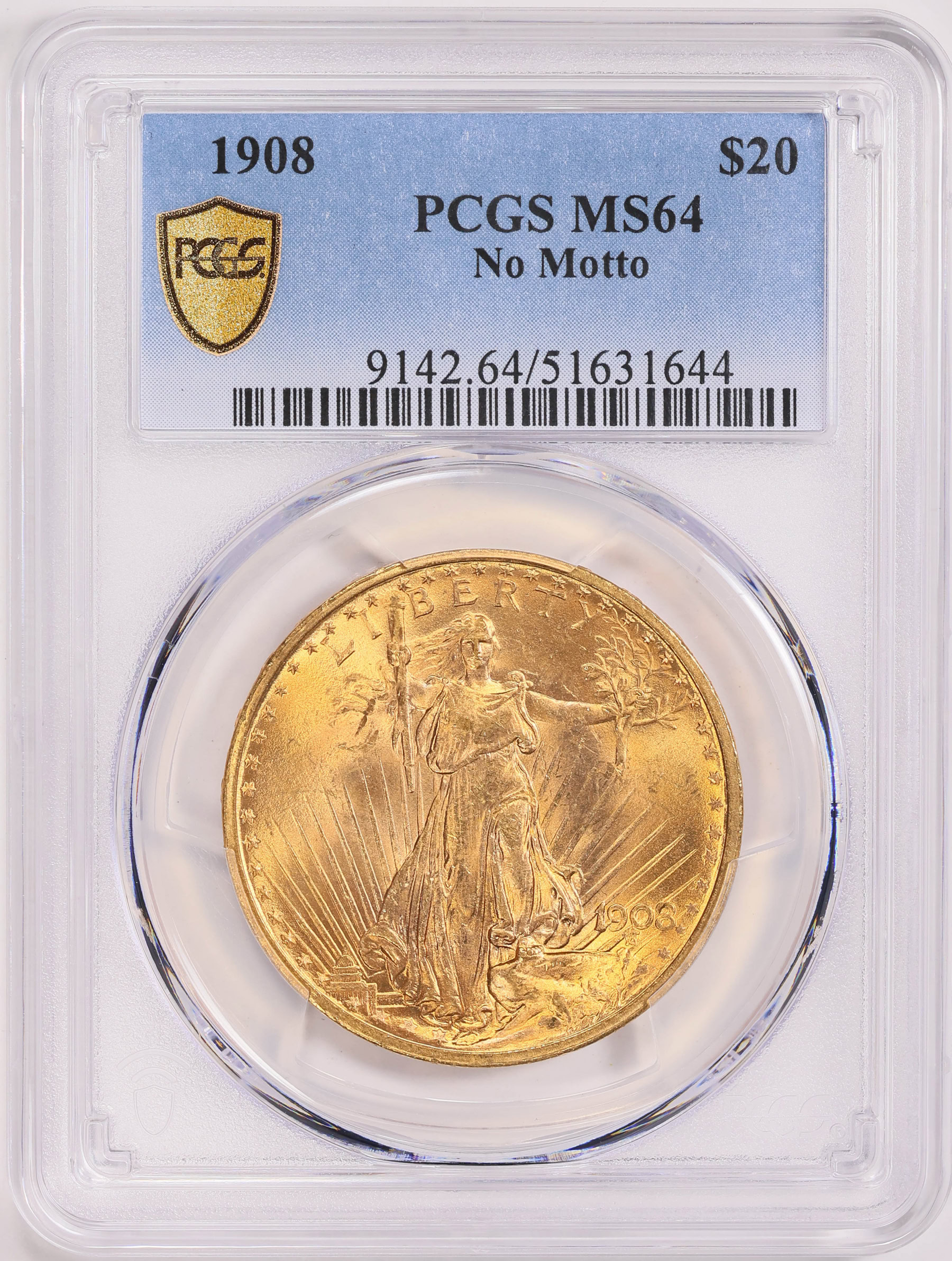 1908 Saint-Gaudens Gold Double Eagle No Motto PCGS MS-64 (Item 1780286) | GreatCollections Coin ...