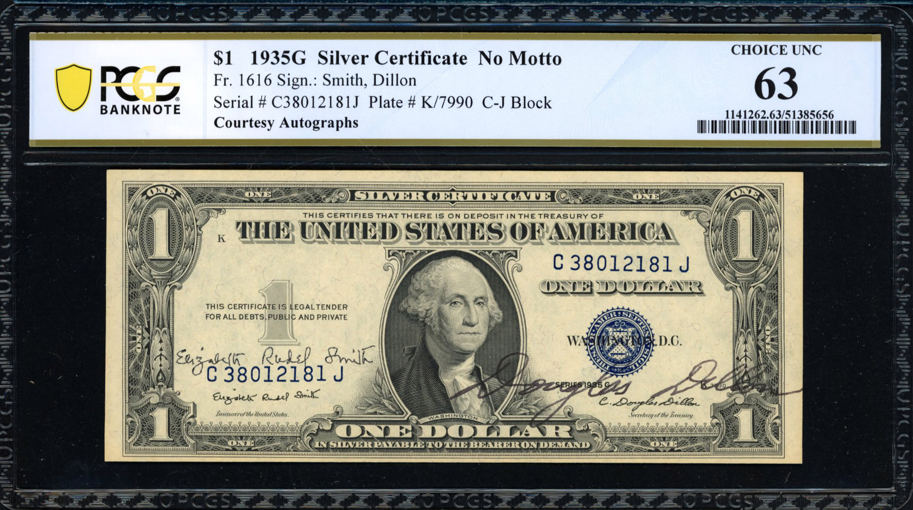 Fr. 1616 (CJ Block) 1935G $1 No Motto Silver Certificate Note Courtesy ...