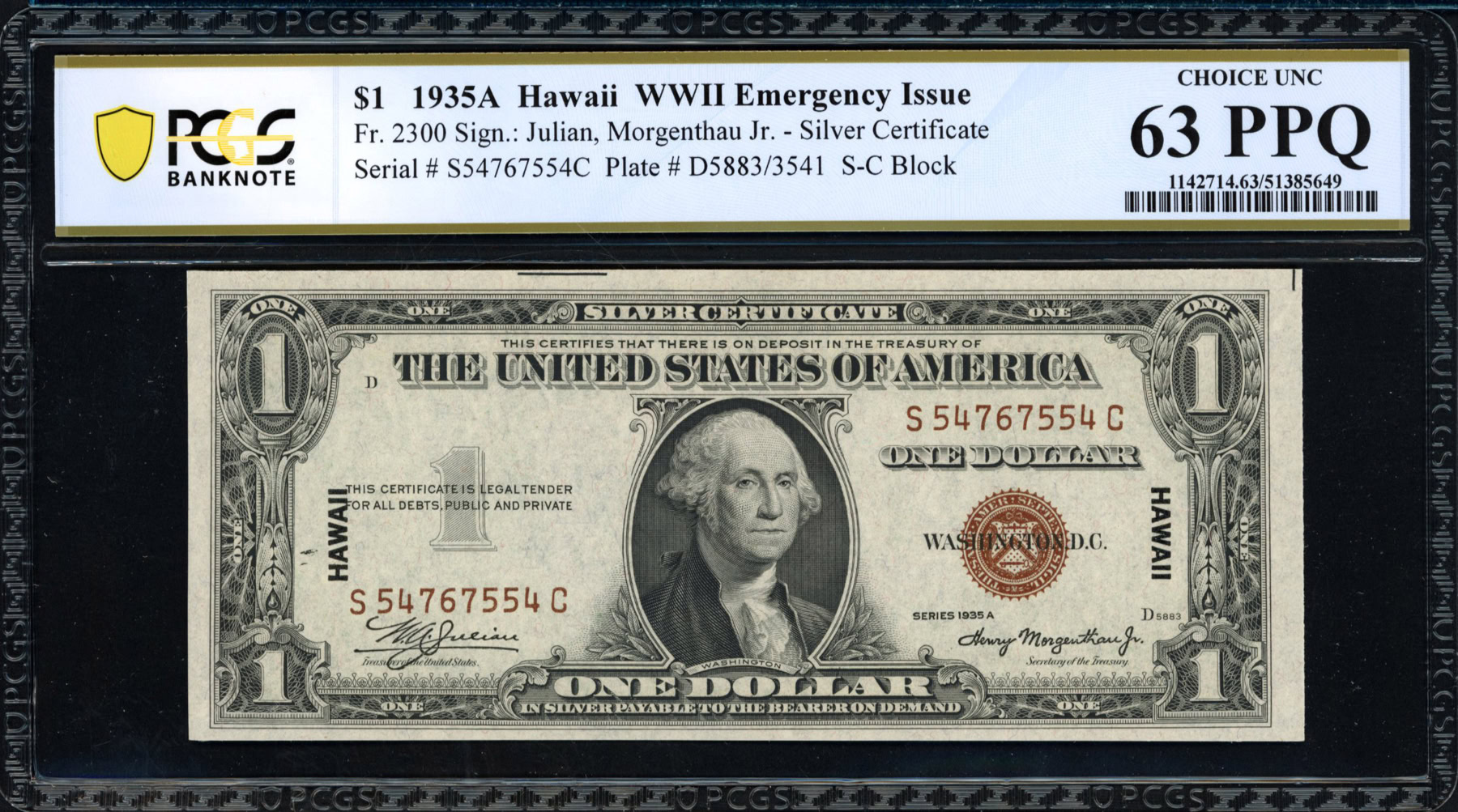 Fr. 2300 (SC Block) 1935A $1 Hawaii WWII Emergency Issue Note Julian ...