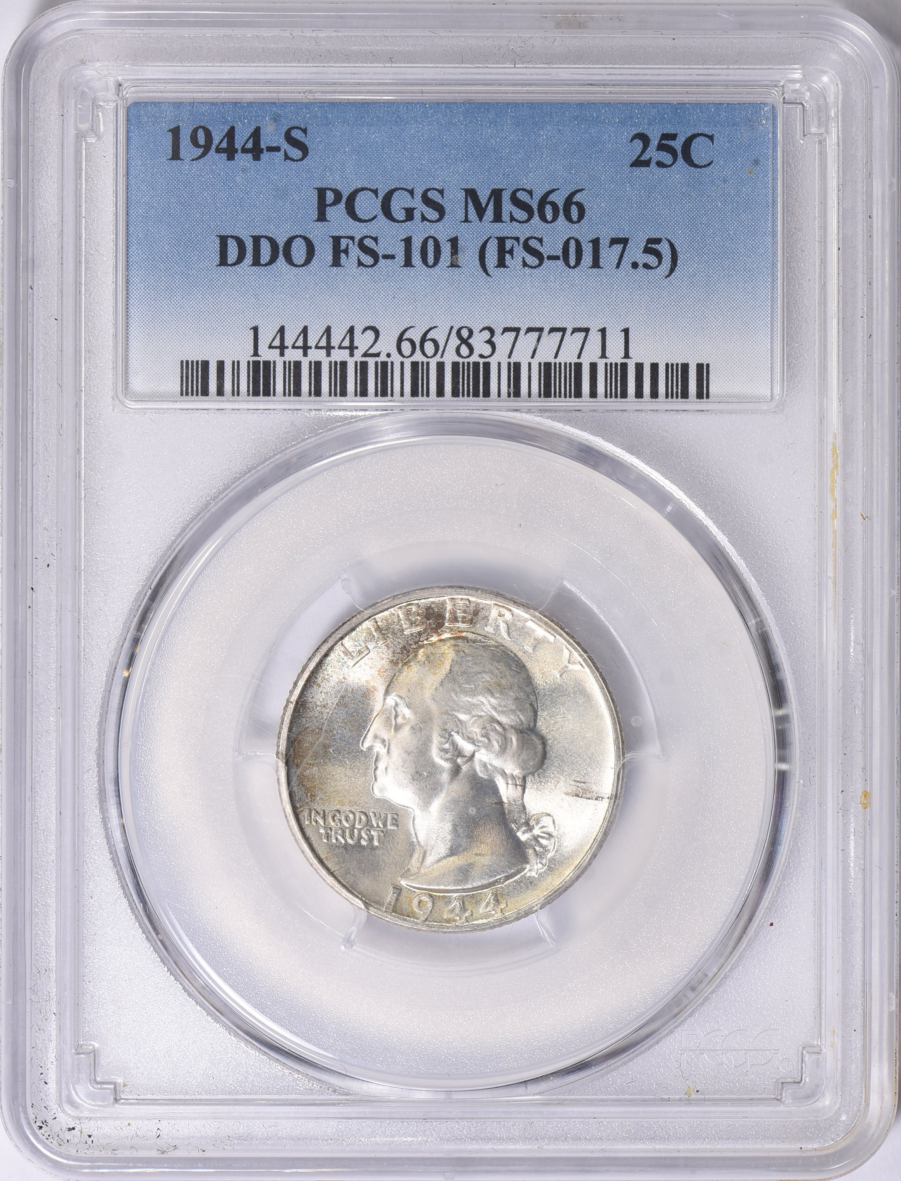 1944-S Washington Quarter Doubled Die Obverse FS-101 (FS-017.5) PCGS MS-66 (Item 1780348 ...