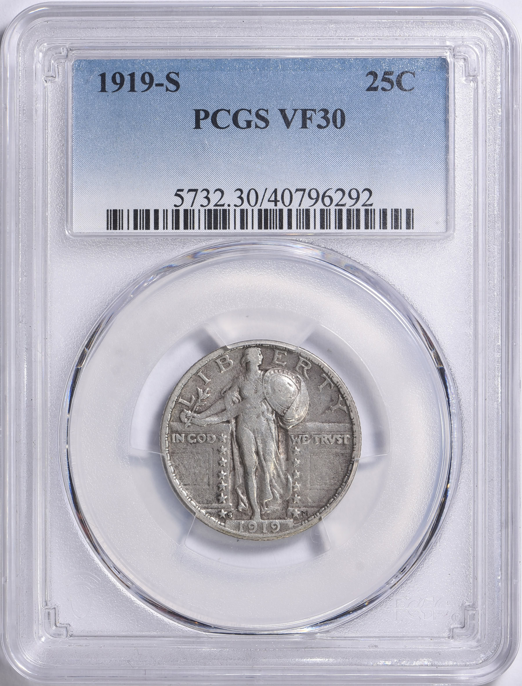 1919-S Standing Liberty Quarter PCGS VF-30 (Item 1780360) | GreatCollections Coin Auctions