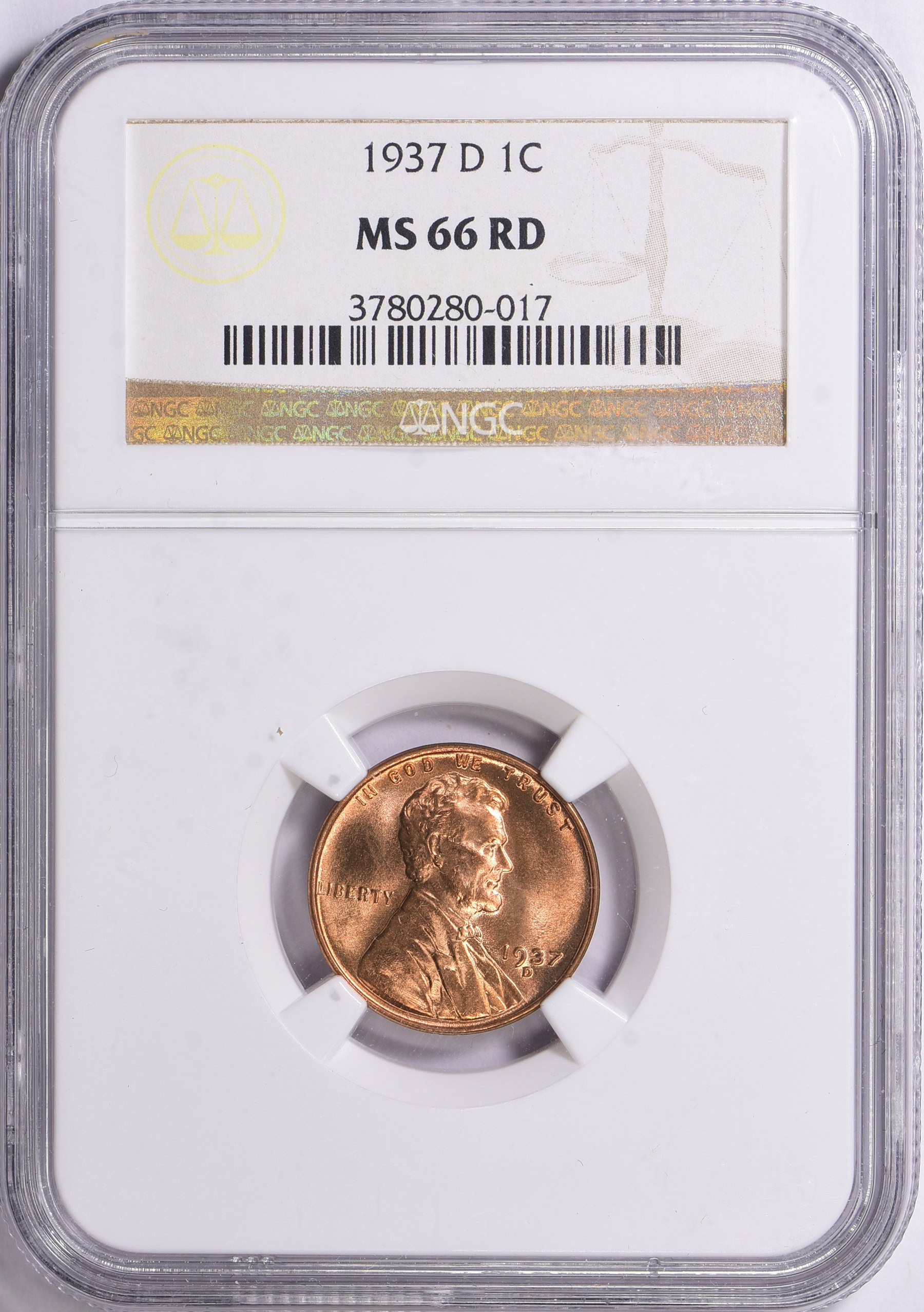 1937-D Lincoln Cent NGC MS-66 RD (Item 1780412) | GreatCollections Coin Auctions