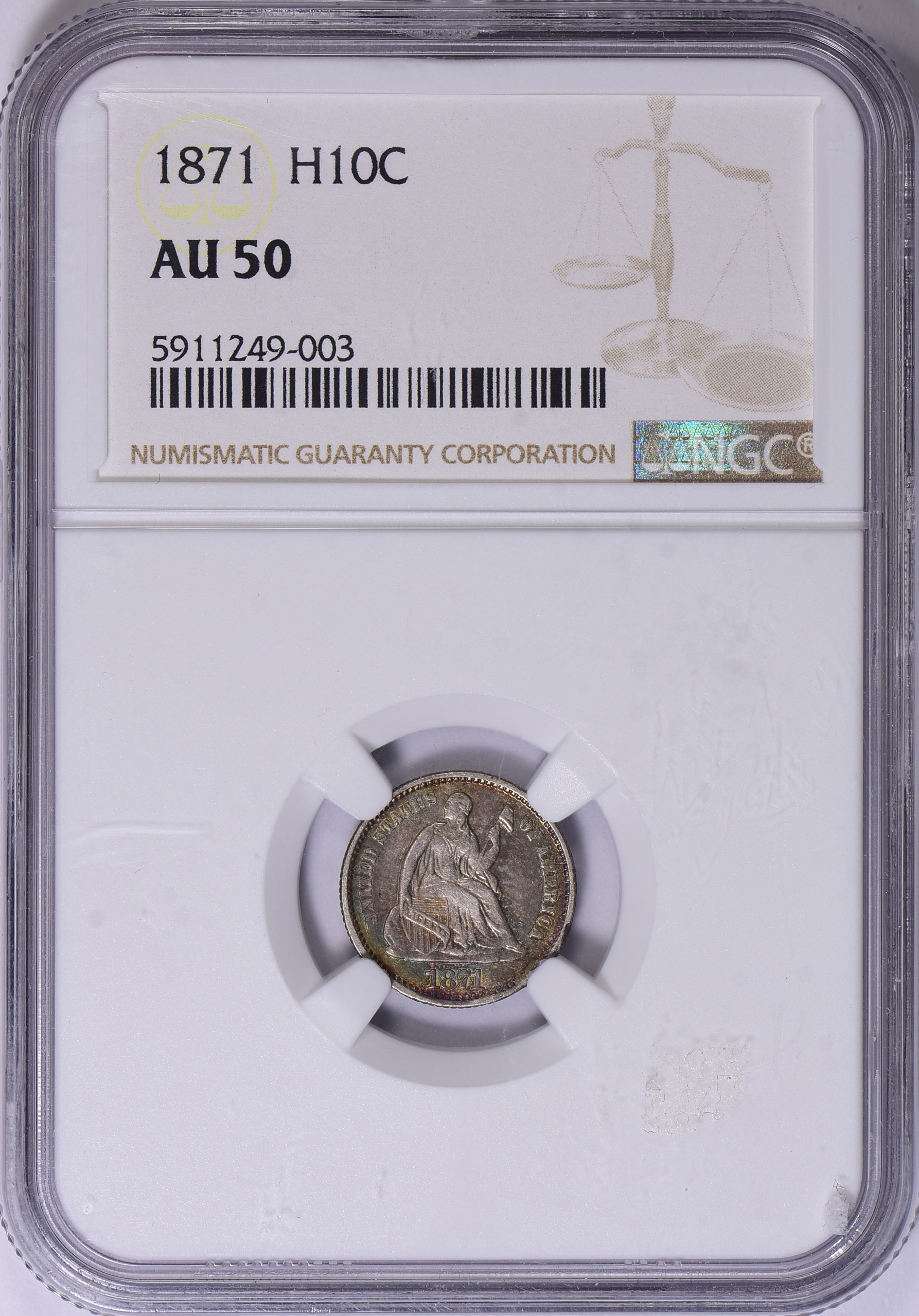 1871 Seated Liberty Half Dime NGC AU-50 (Toned) (Item 1780479) | GreatCollections Coin Auctions