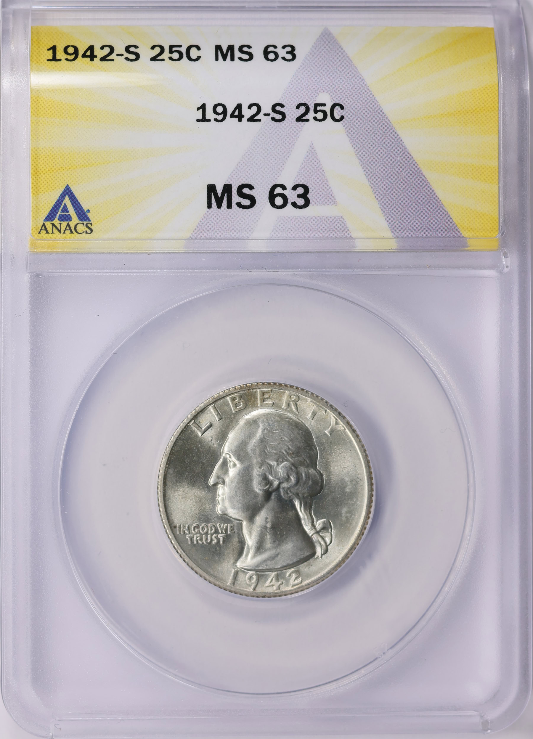 1942-S Washington Quarter ANACS MS-63 (Item 1780485) | GreatCollections Coin Auctions