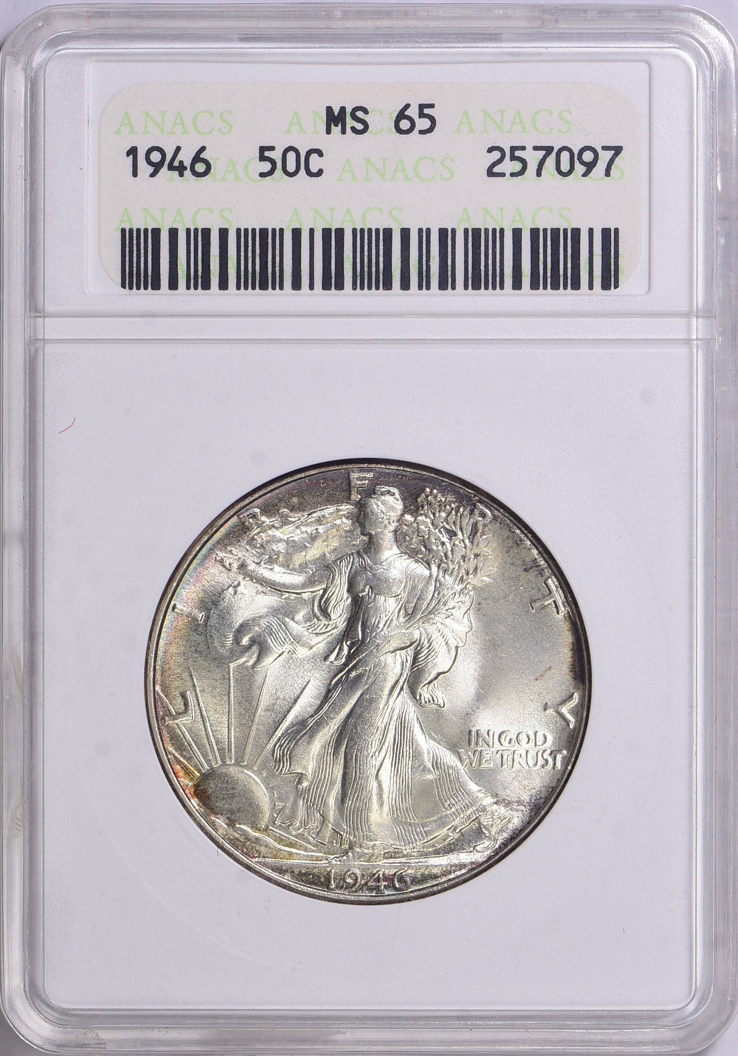 1946 Walking Liberty Half Dollar ANACS MS-65 OH (Toned) (Item 1780490) | GreatCollections Coin ...