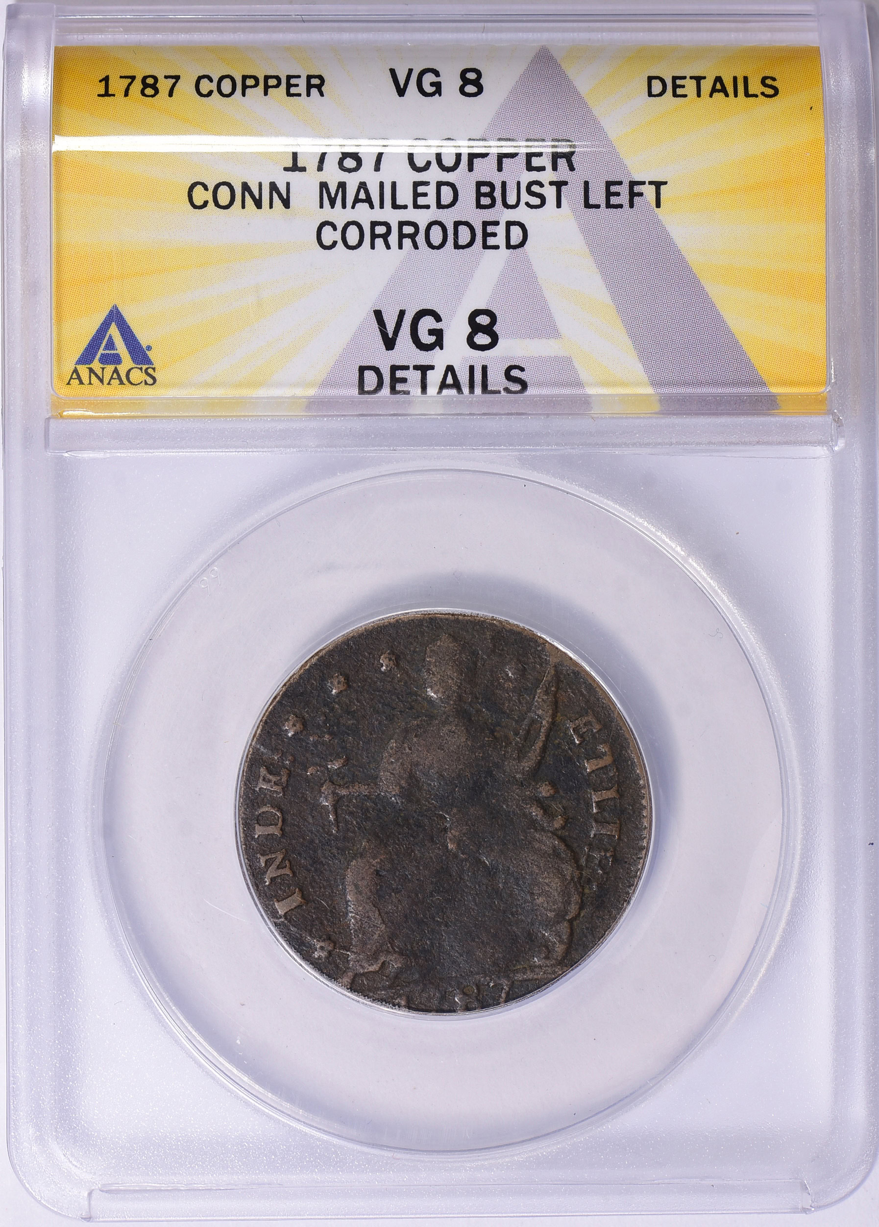1787 Connecticut Copper Mailed Bust Left ANACS VG-08 Details (Item ...