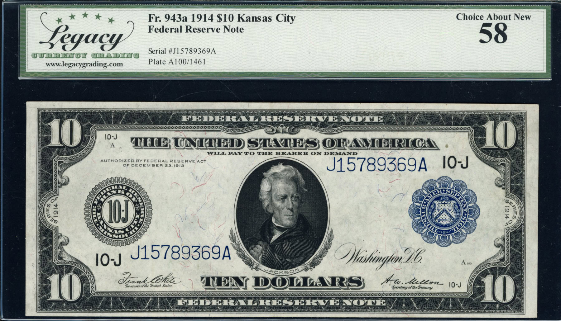 Fr. 943a 1914 $10 Kansas City Federal Reserve Note White / Mellon ...