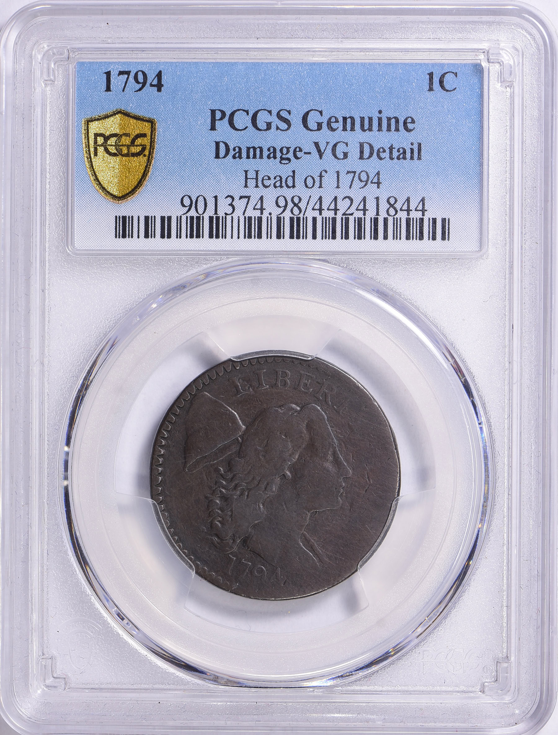 1794 Liberty Cap Cent Head of 1794 PCGS Genuine VG Details (Item ...
