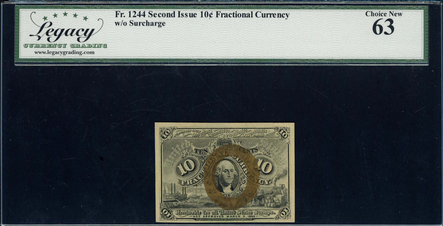 Fr. 1244 Second Issue 10 Cents Fractional Currency Note Without ...