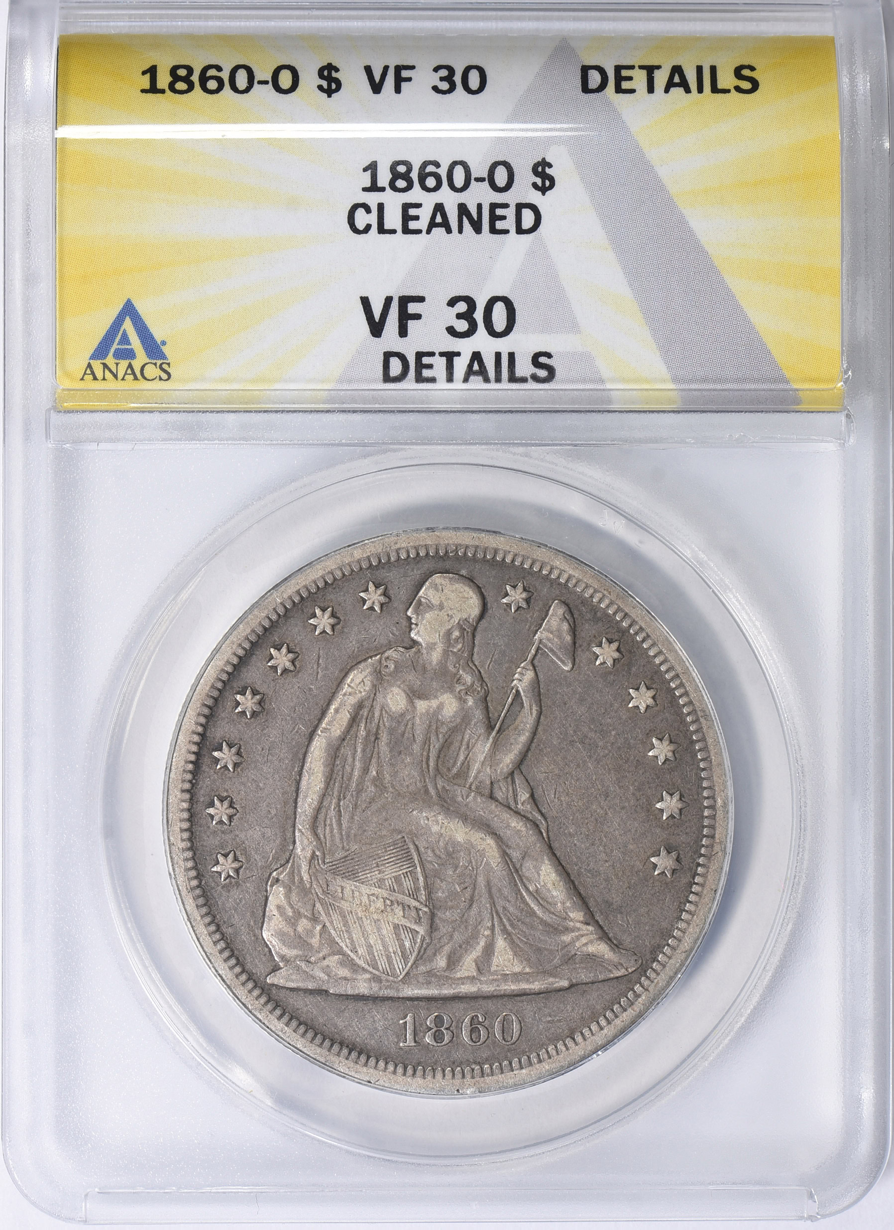 1860-O Seated Liberty Silver Dollar VF-30 Details (Item 1780701) | GreatCollections Coin Auctions