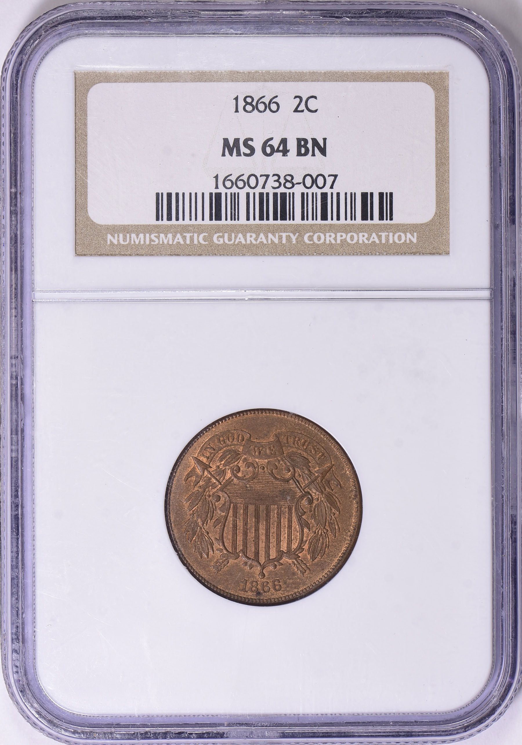 1866 Two-Cent Piece NGC MS-64 BN (Item 1780705) | GreatCollections Coin ...