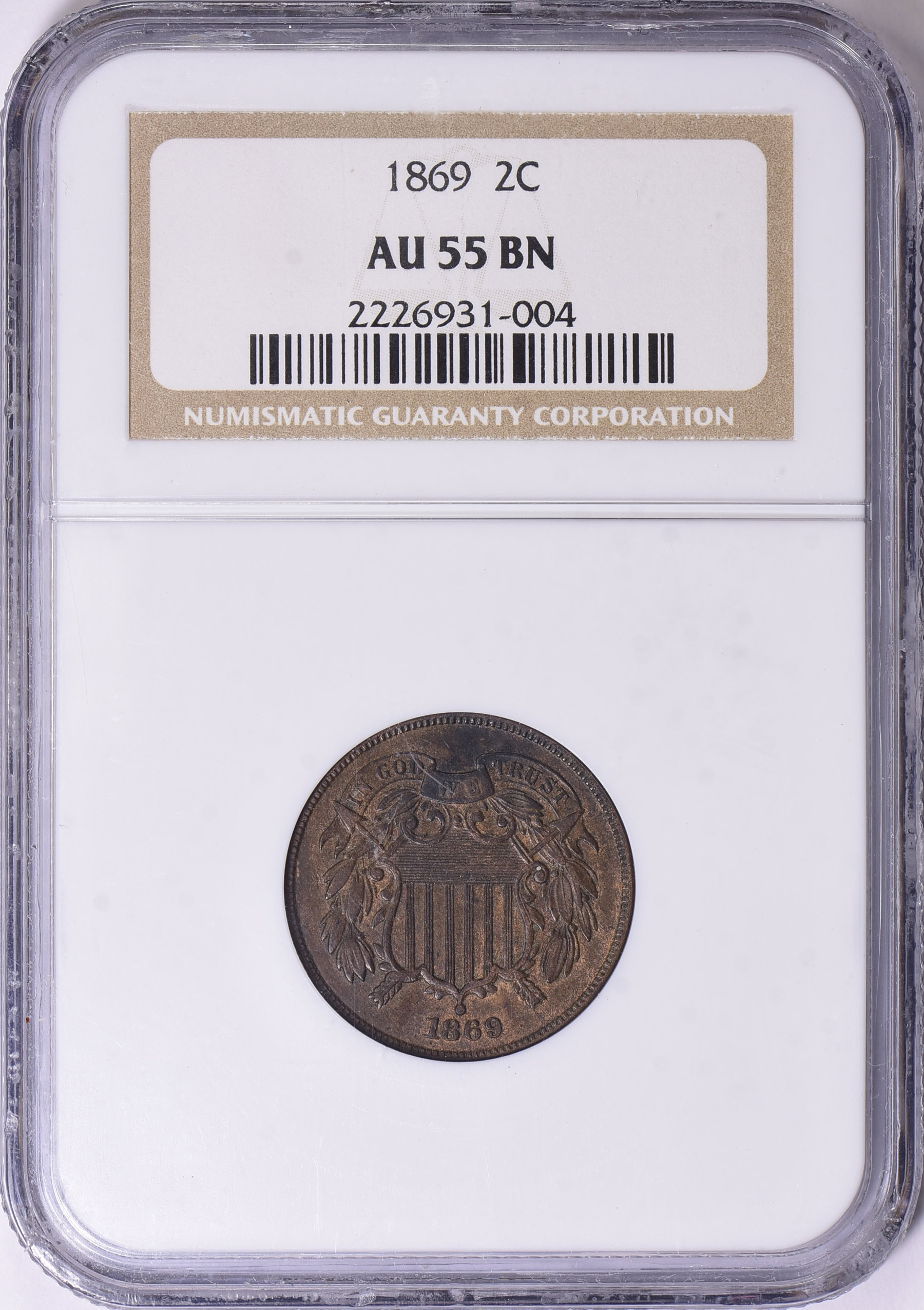 1869 Two-Cent Piece NGC AU-55 BN (Item 1780708) | GreatCollections Coin Auctions