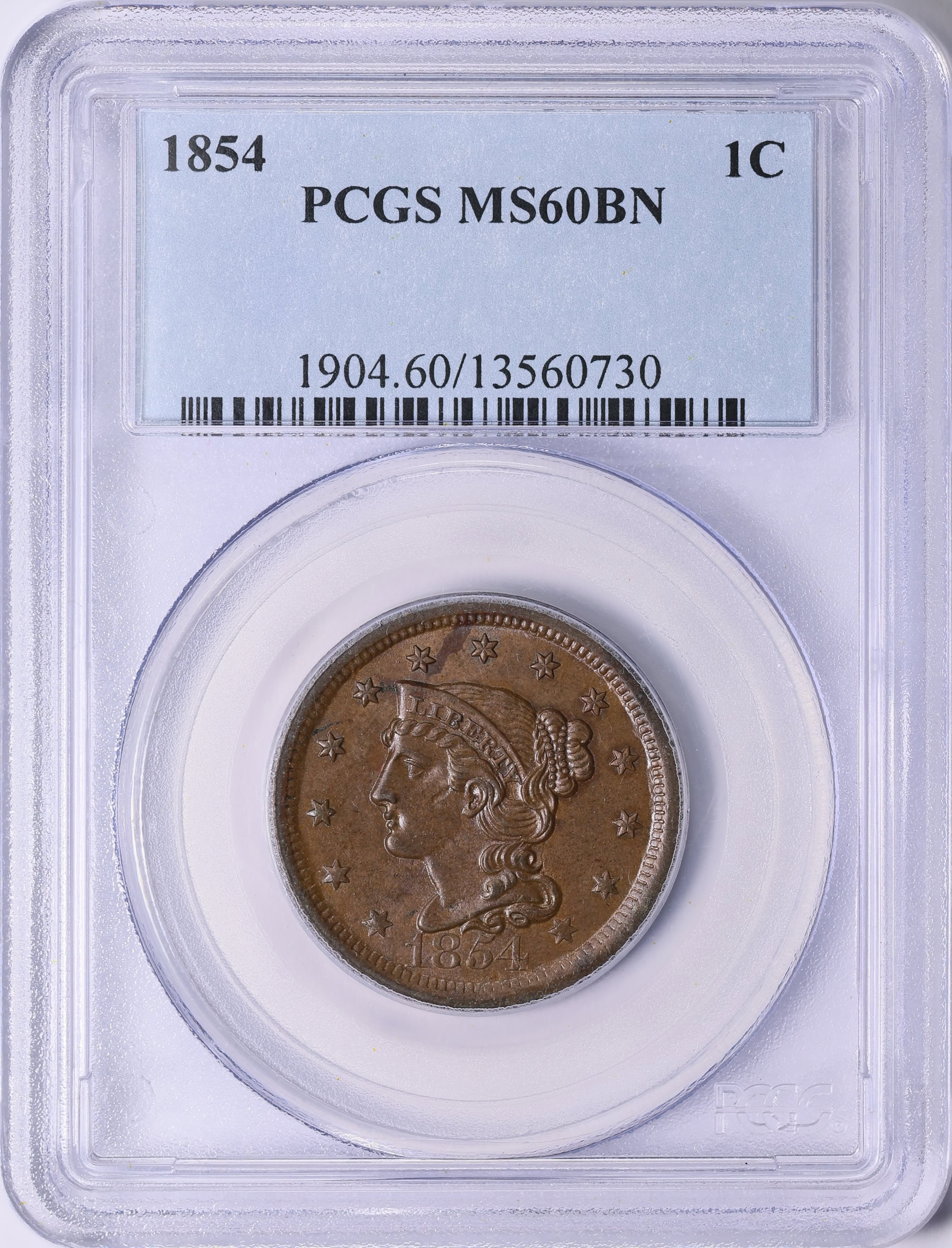 1854 Braided Hair Cent PCGS MS-60 BN (Item 1780758) | GreatCollections Coin Auctions