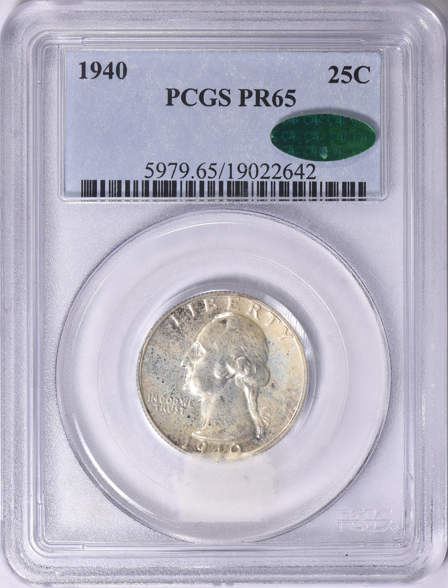 1940 Washington Quarter PCGS Proof-65 (CAC Green) (Item 1780793) | GreatCollections Coin Auctions