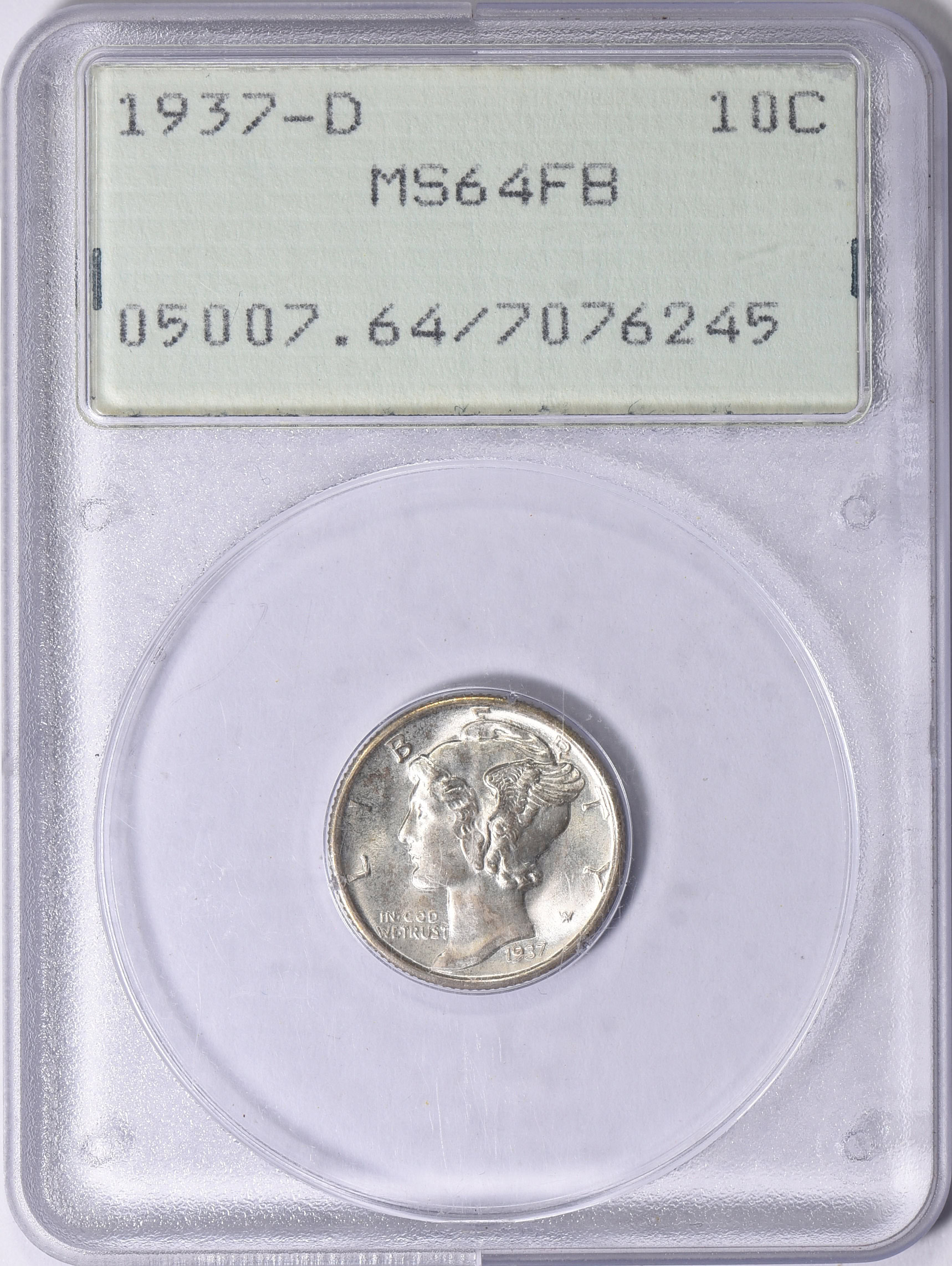 1937-D Mercury Dime PCGS MS-64 FB OGH (1st Gen) (Item 1780875) | GreatCollections Coin Auctions