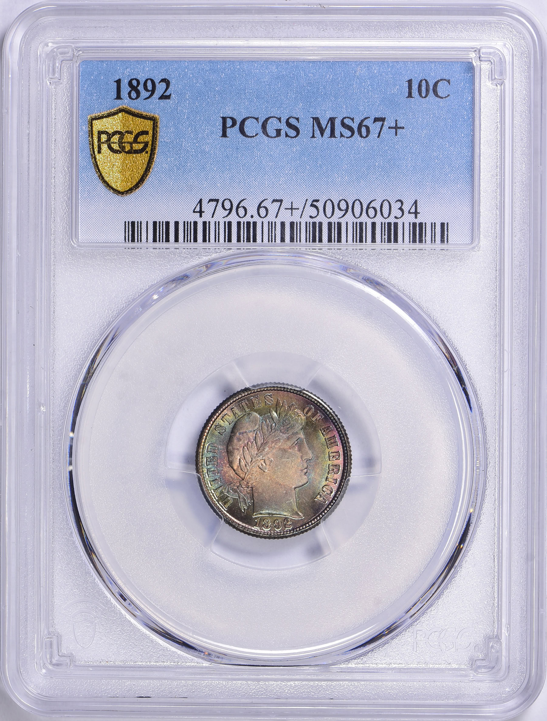 1892 Barber Dime PCGS MS-67+ (Toned) (Item 1780959) | GreatCollections Coin Auctions