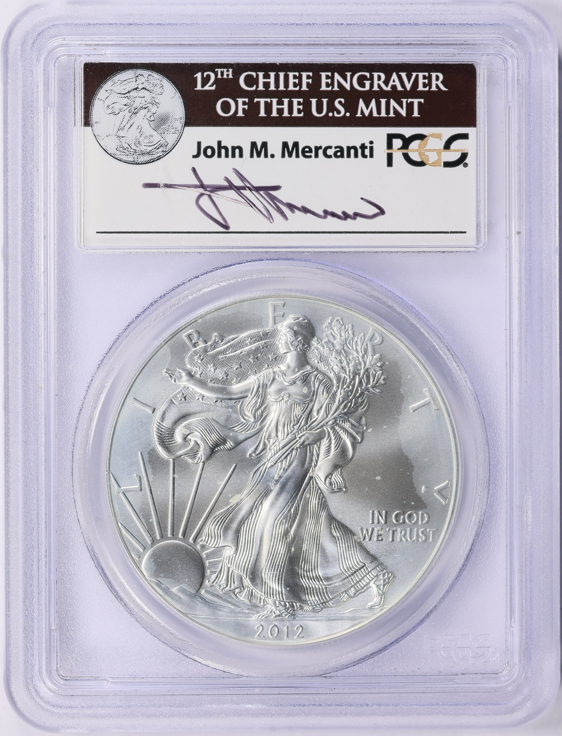 2012-(W) $1 Silver Eagle Struck at West Point PCGS MS-70 (Mercanti Signed Label) (Item 1780981 ...