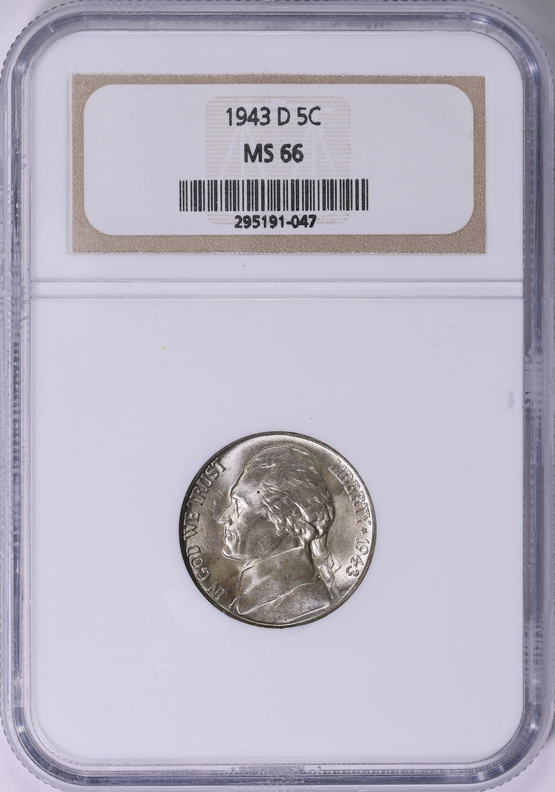 1943-D Jefferson Nickel NGC MS-66 (Item 1781019) | GreatCollections Coin Auctions