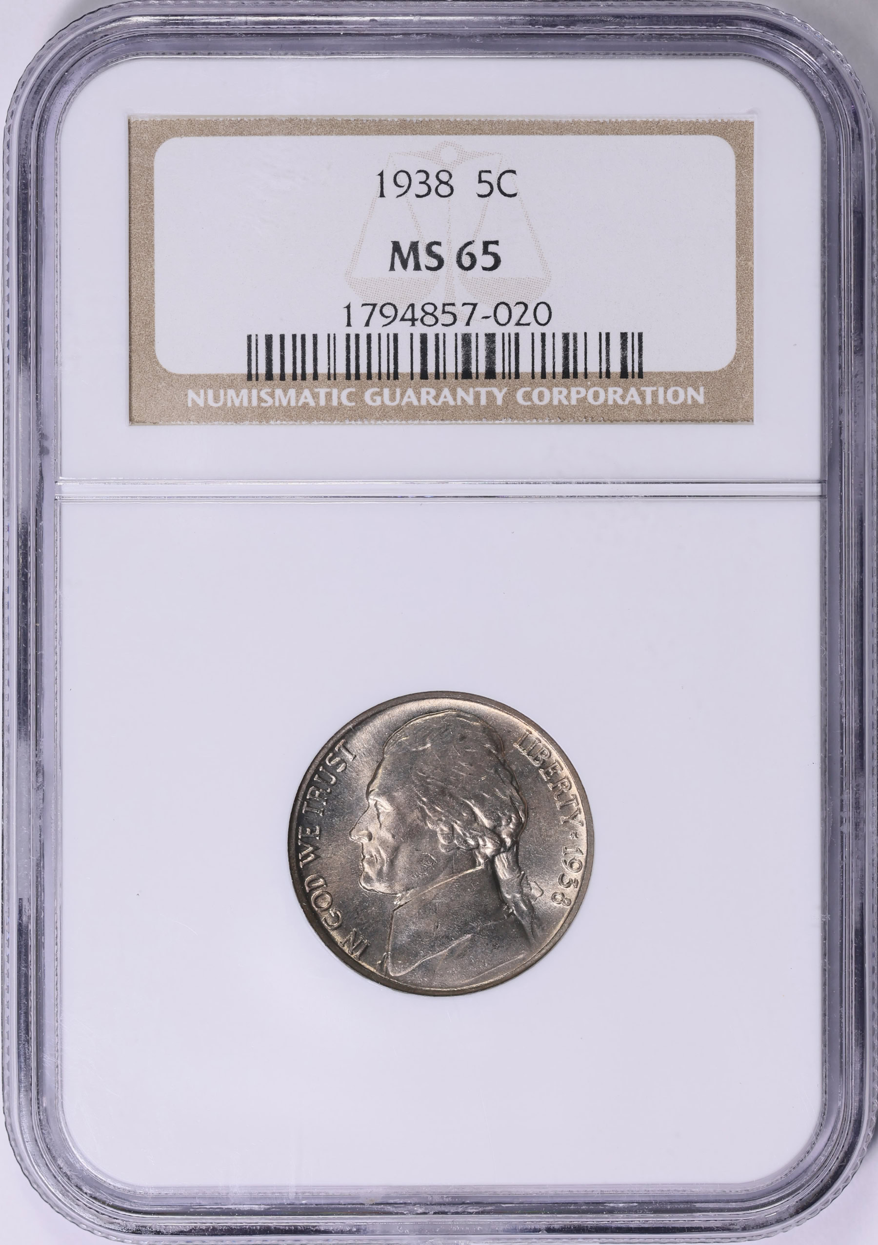 1938 Jefferson Nickel NGC MS-65 (Item 1781036) | GreatCollections Coin ...
