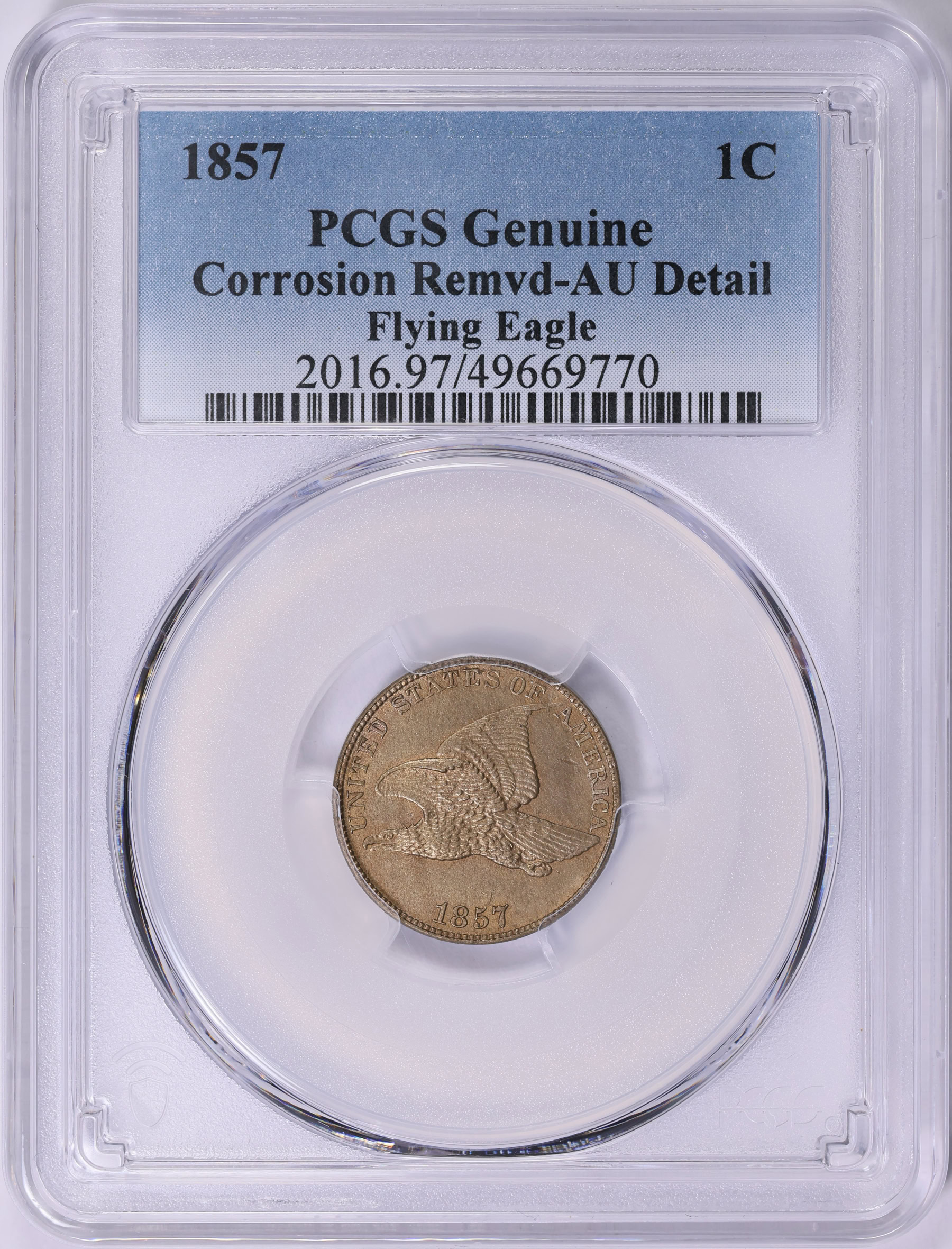 1857 Flying Eagle Cent PCGS Genuine AU Details (Item 1781066) | GreatCollections Coin Auctions
