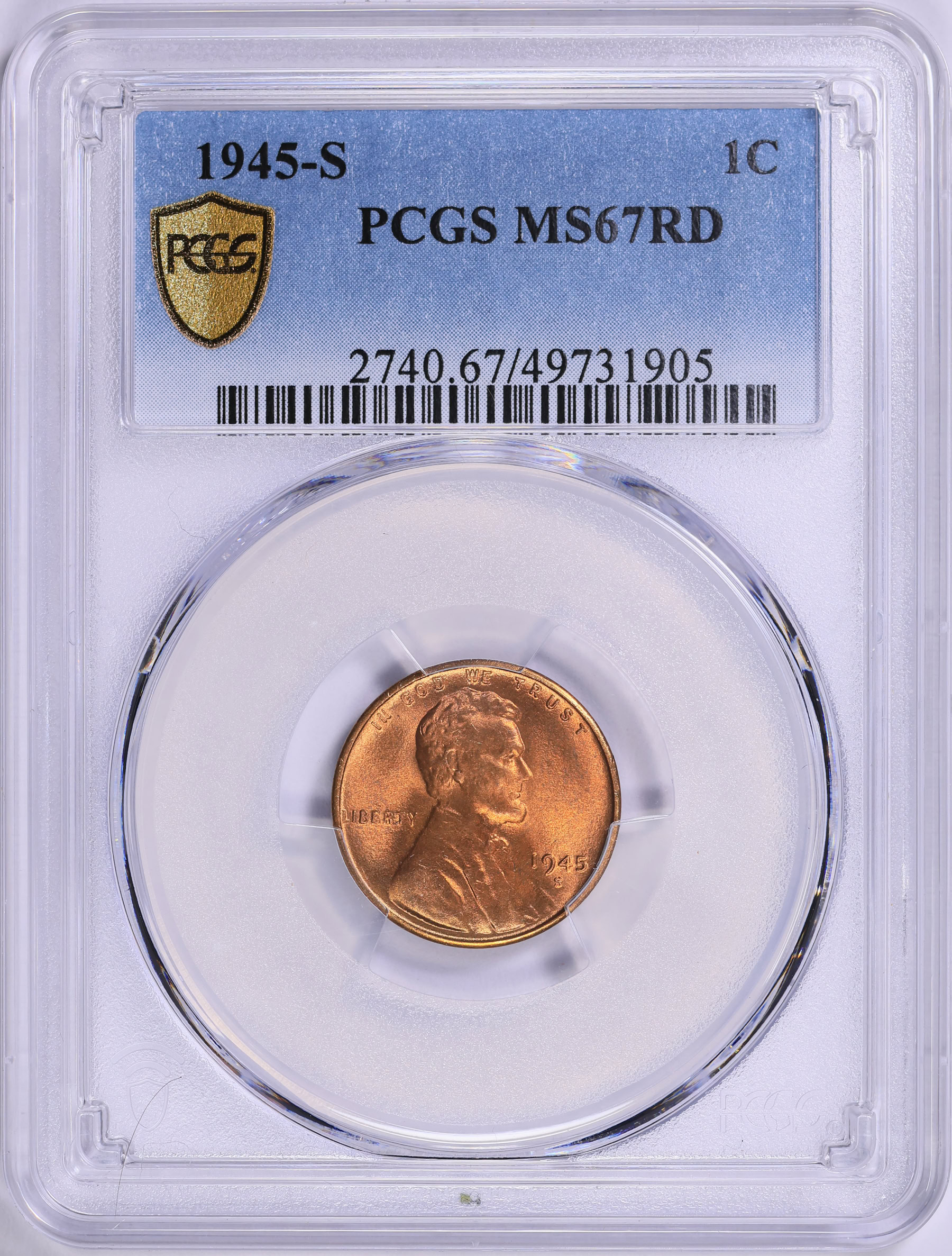 1945-S Lincoln Cent PCGS MS-67 RD (Item 1781086) | GreatCollections Coin Auctions