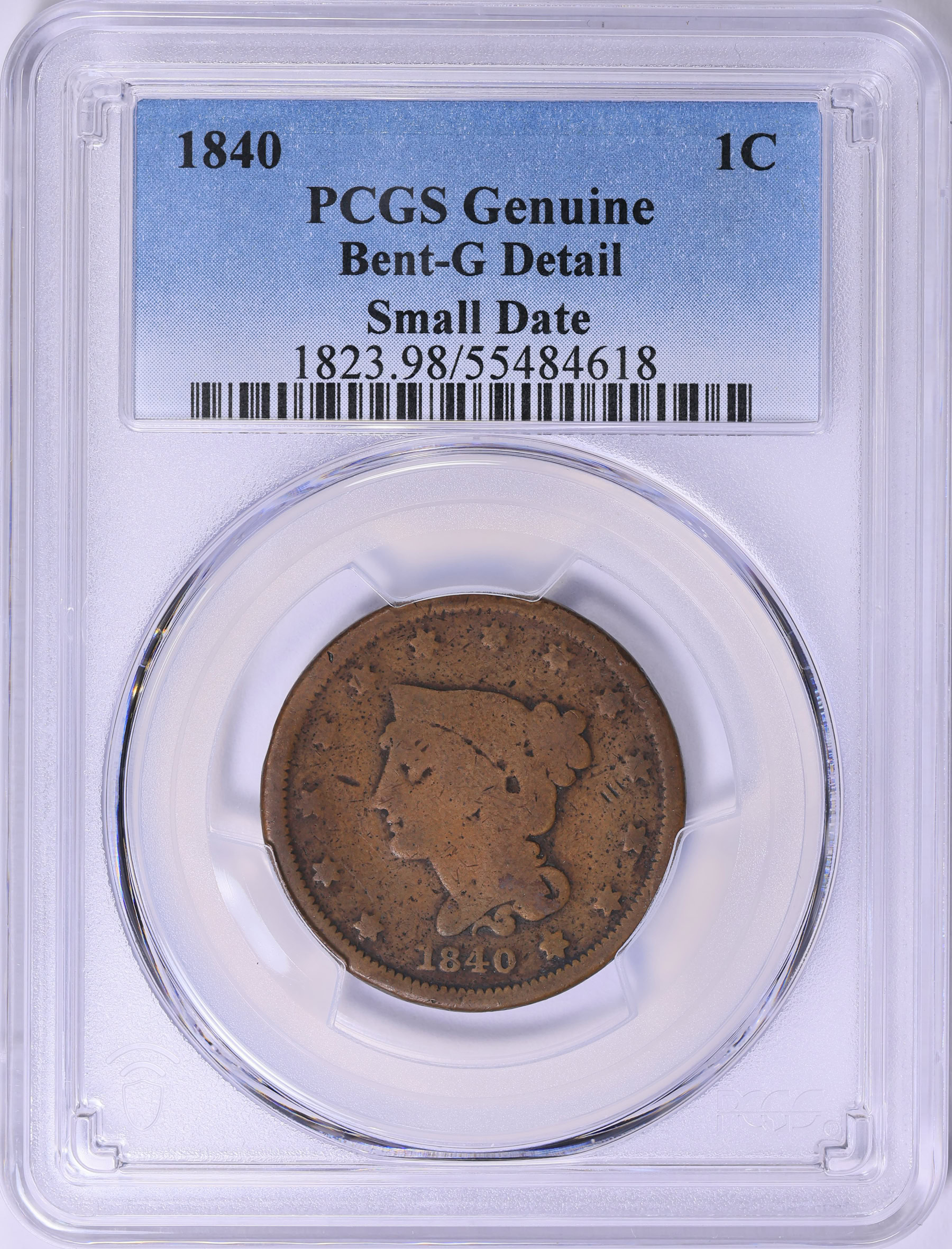 1840 Braided Hair Cent Small Date PCGS Genuine Good Details (Item ...