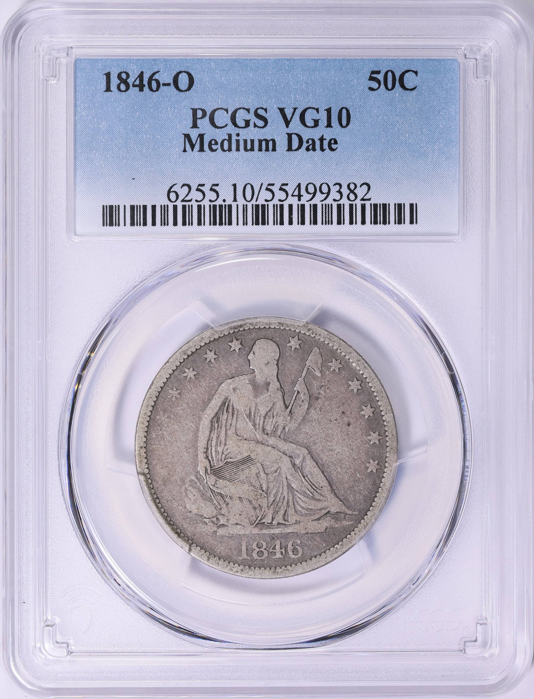 1846-O Seated Liberty Half Dollar Medium Date PCGS VG-10 (Item 1781197) | GreatCollections Coin ...