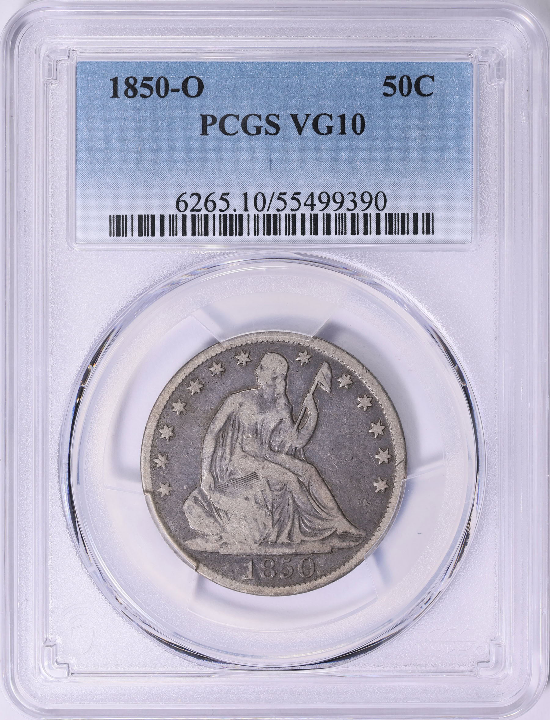 1850-O Seated Liberty Half Dollar PCGS VG-10 (Item 1781205) | GreatCollections Coin Auctions