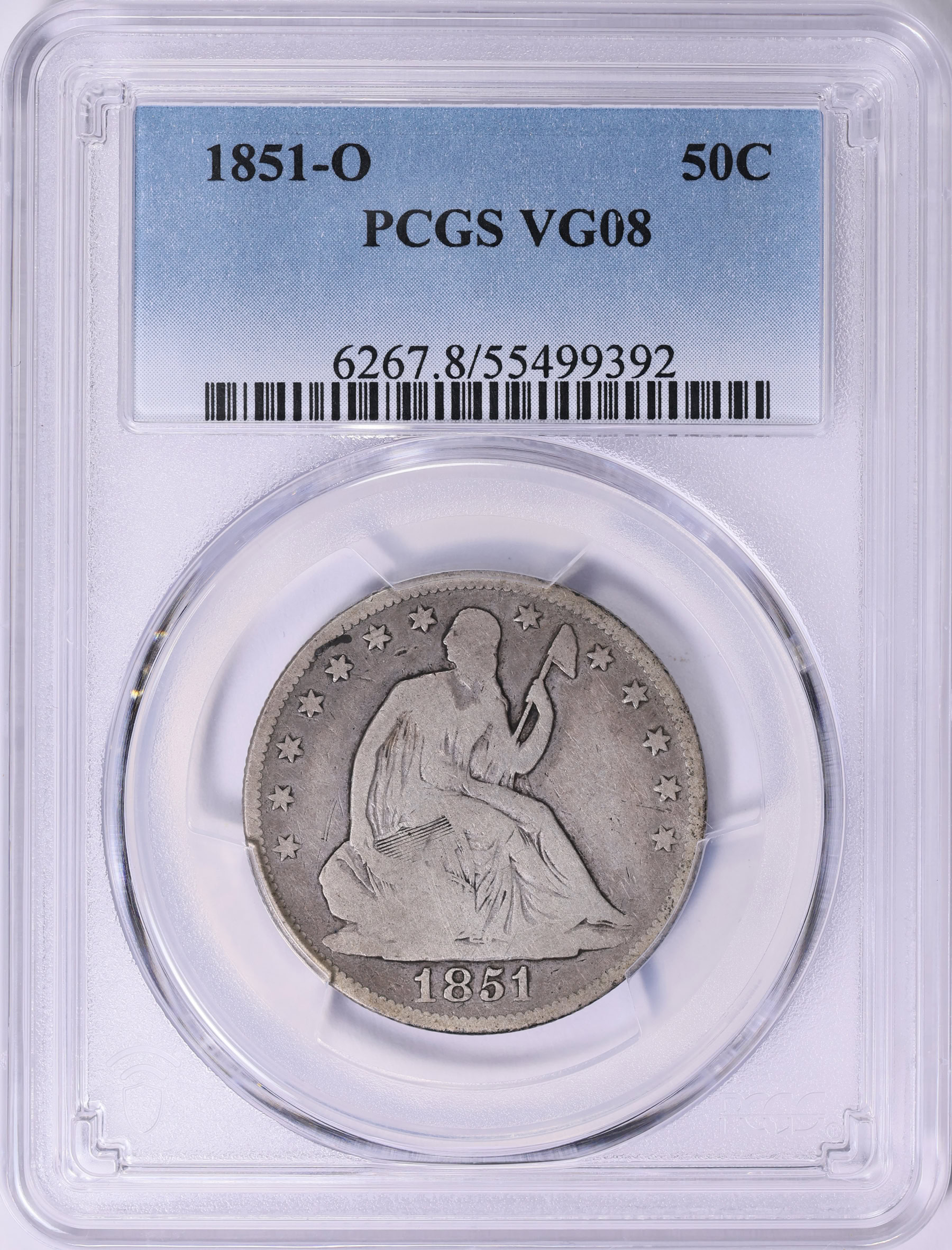 1851-O Seated Liberty Half Dollar PCGS VG-08 (Item 1781207) | GreatCollections Coin Auctions