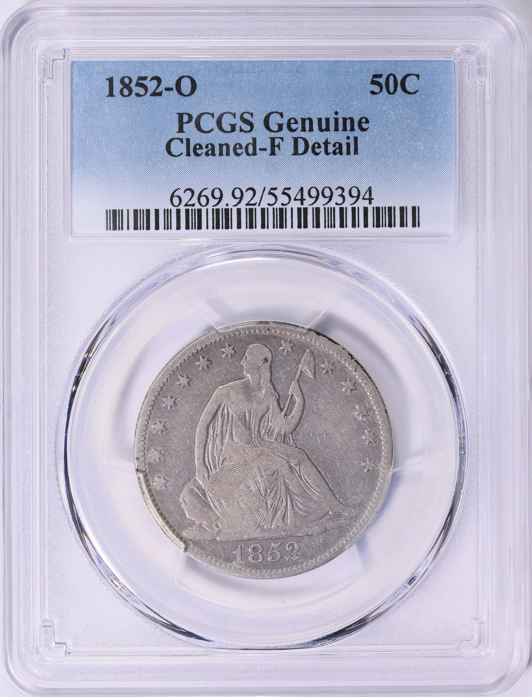 1852-O Seated Liberty Half Dollar PCGS Genuine Fine Details (Item 1781209) | GreatCollections ...